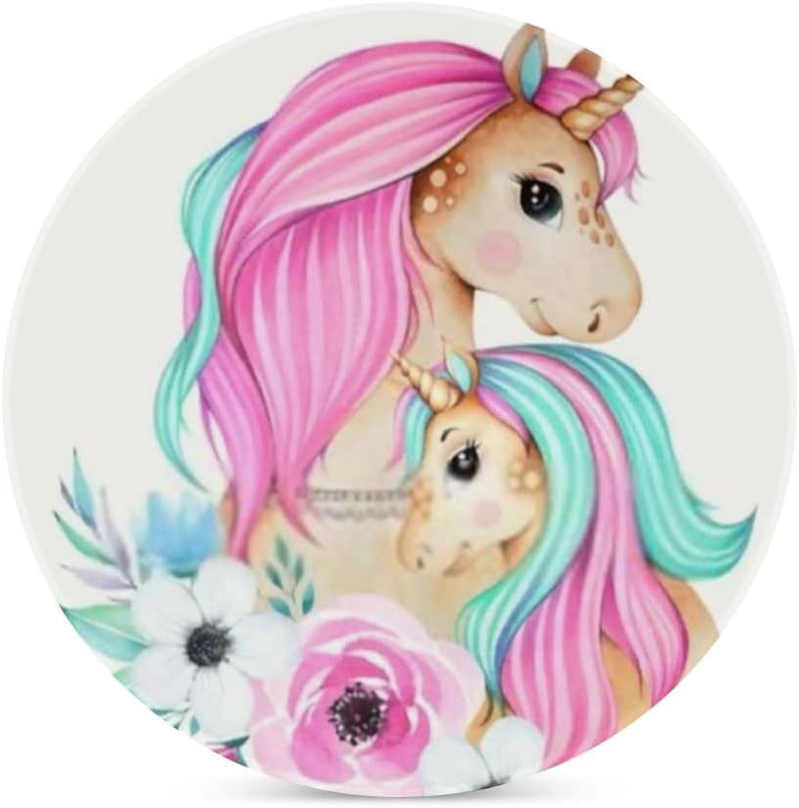 SKYSONIC Round Drink Coasters 1 Pcs Cute Unicorn Family Absorbent ...