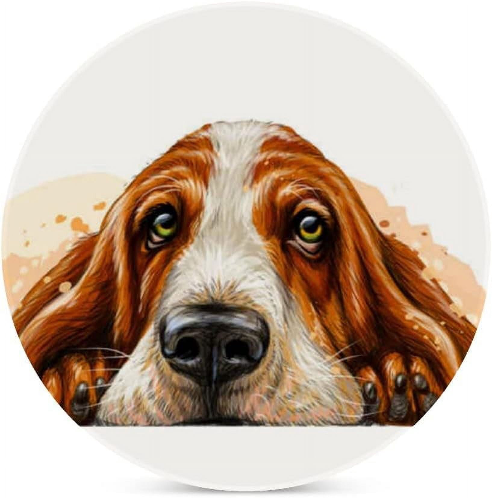 SKYSONIC Round Drink Coasters 1 Pcs Watercolor Dog Breed Basset Hound ...