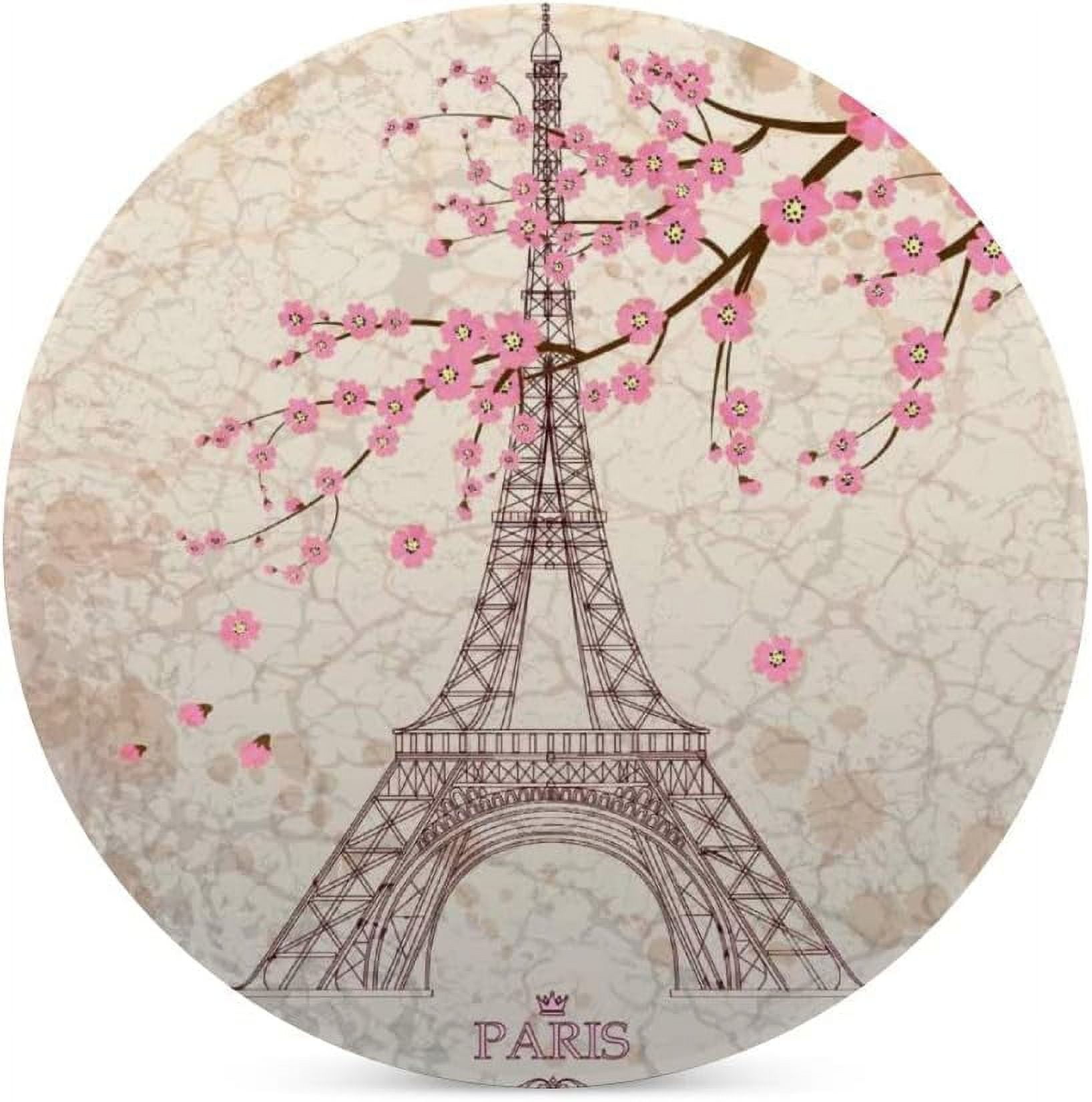 SKYSONIC Round Drink Coasters 6 Pcs Eiffel Tower and Flower Absorbent ...