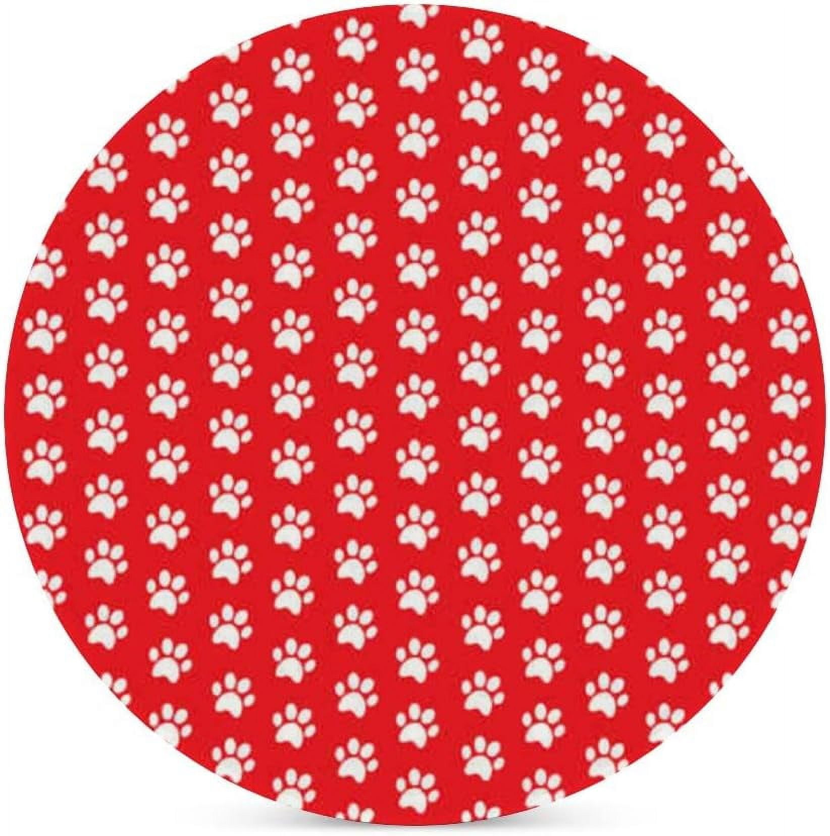 SKYSONIC Round Drink Coasters 6 Pcs White Dog Paw Prints on Red ...