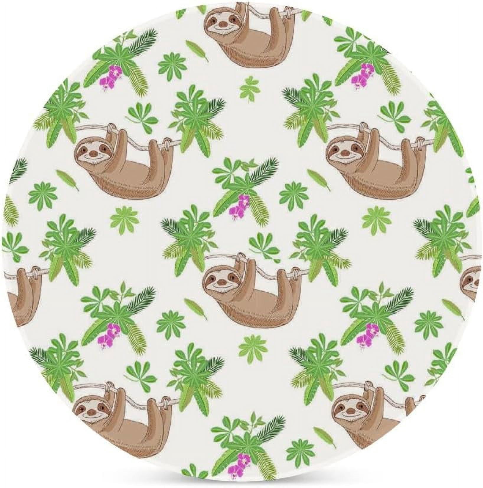 SKYSONIC Round Drink Coasters Sloth with Tropical Leaves Absorbent ...