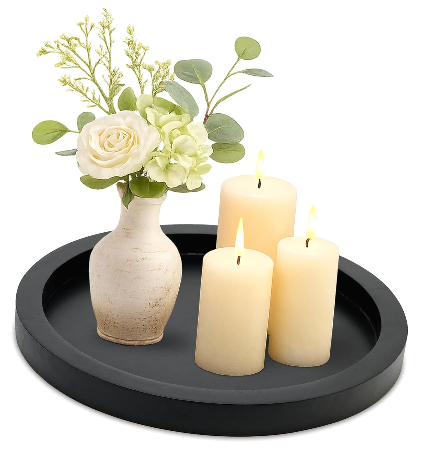 SKYSONIC Round Tray for Coffee Dining Table Countertop Small Wooden ...