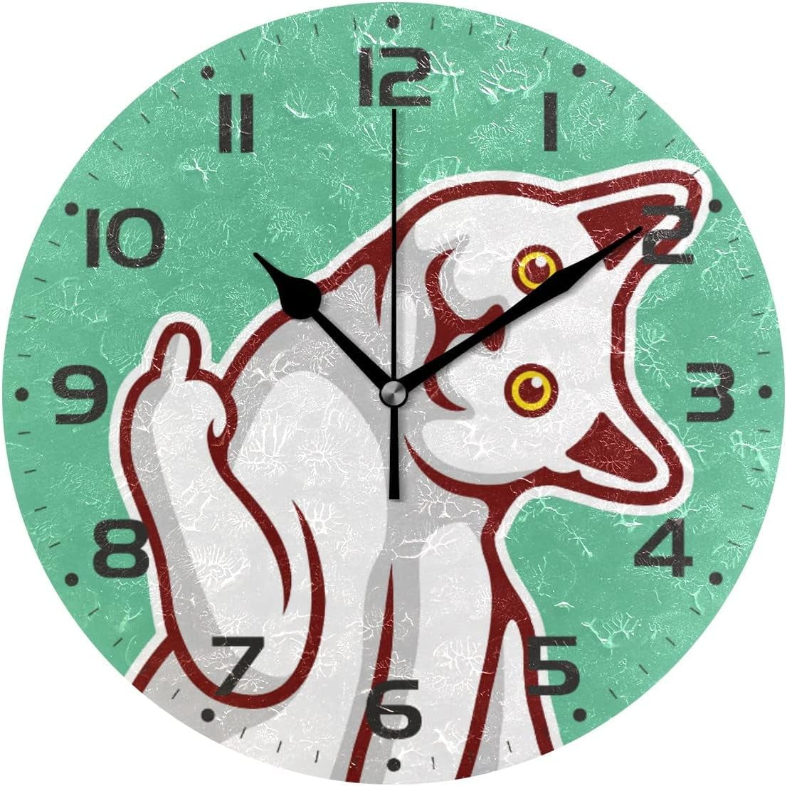 SKYSONIC Rude White Kitten Cat Wall Clock 10 Inch Silent Non Ticking ...