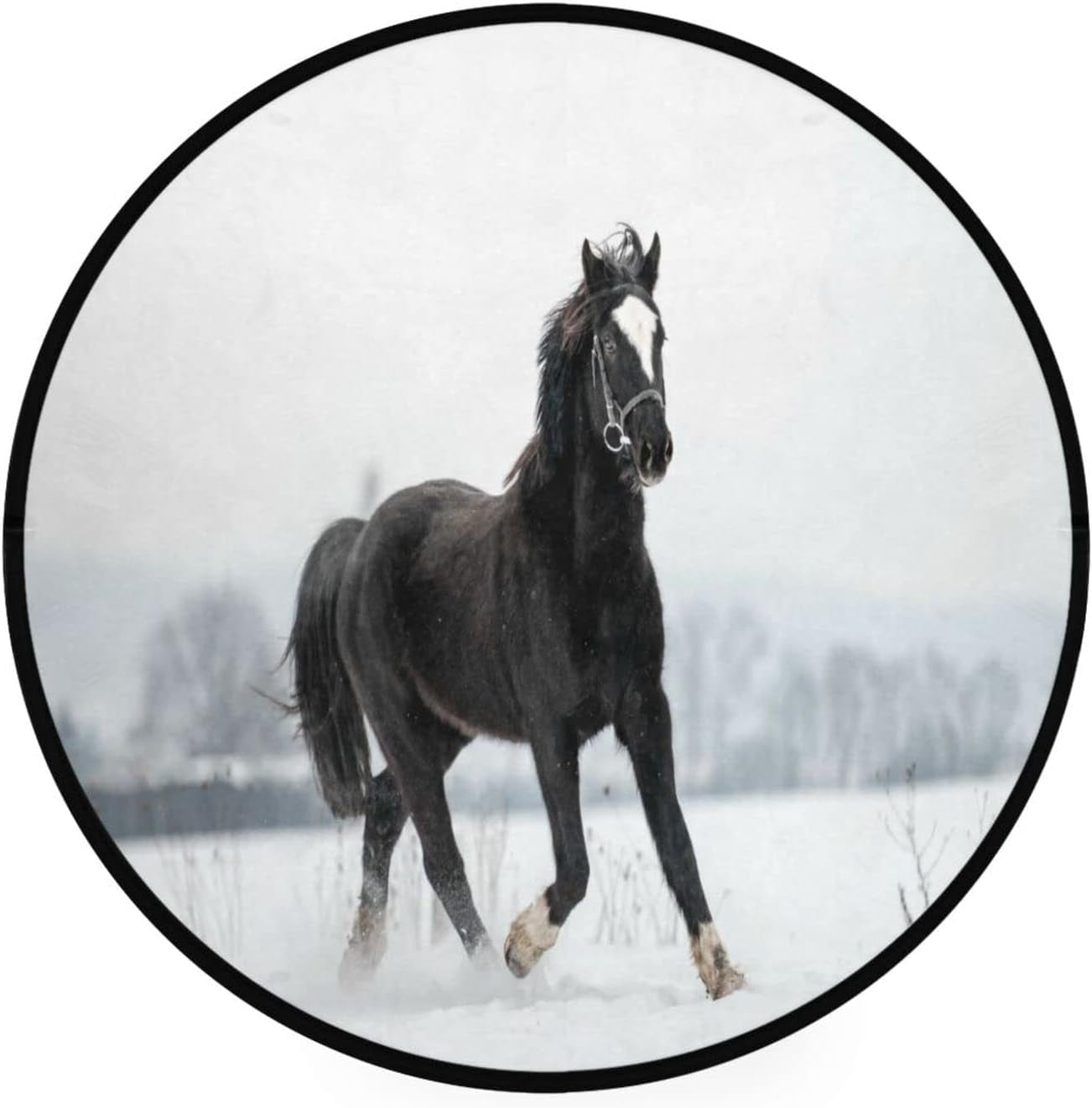 SKYSONIC Running Horse in SnowRound Area Rug Chair Couch Cover Area Rug ...