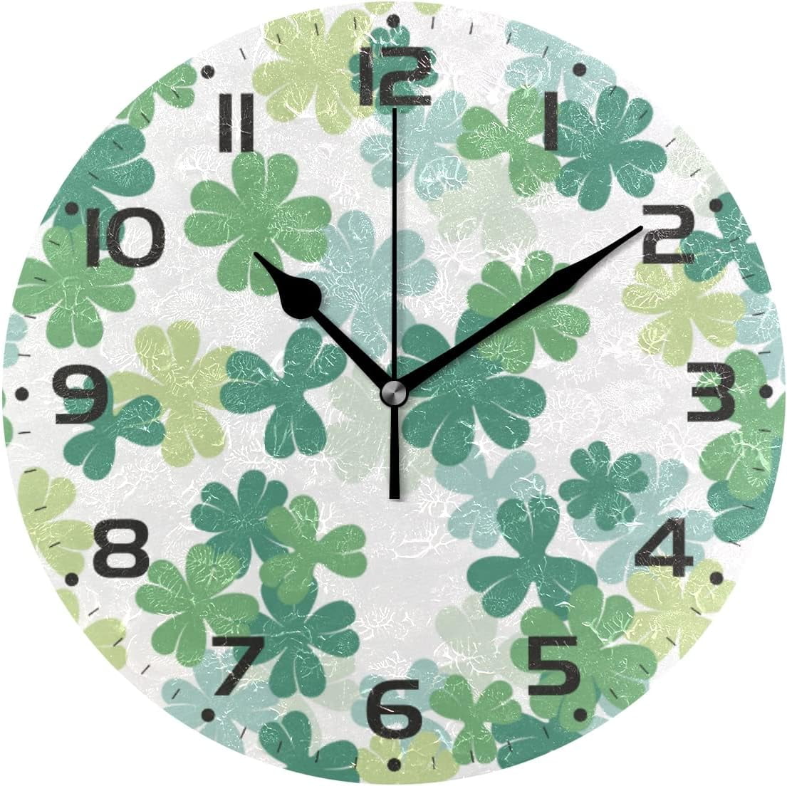 SKYSONIC Saint Patrick Shamrock Wall Clock 10 Inch Silent Non Ticking ...