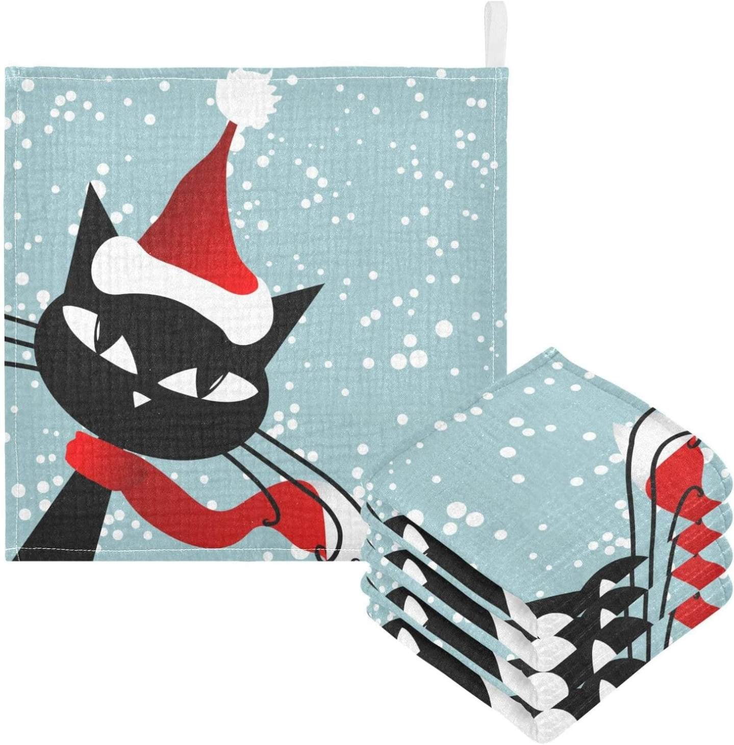 SKYSONIC Santa Cat Baby Muslin Washcloths Face Towel, Christmas Winter ...