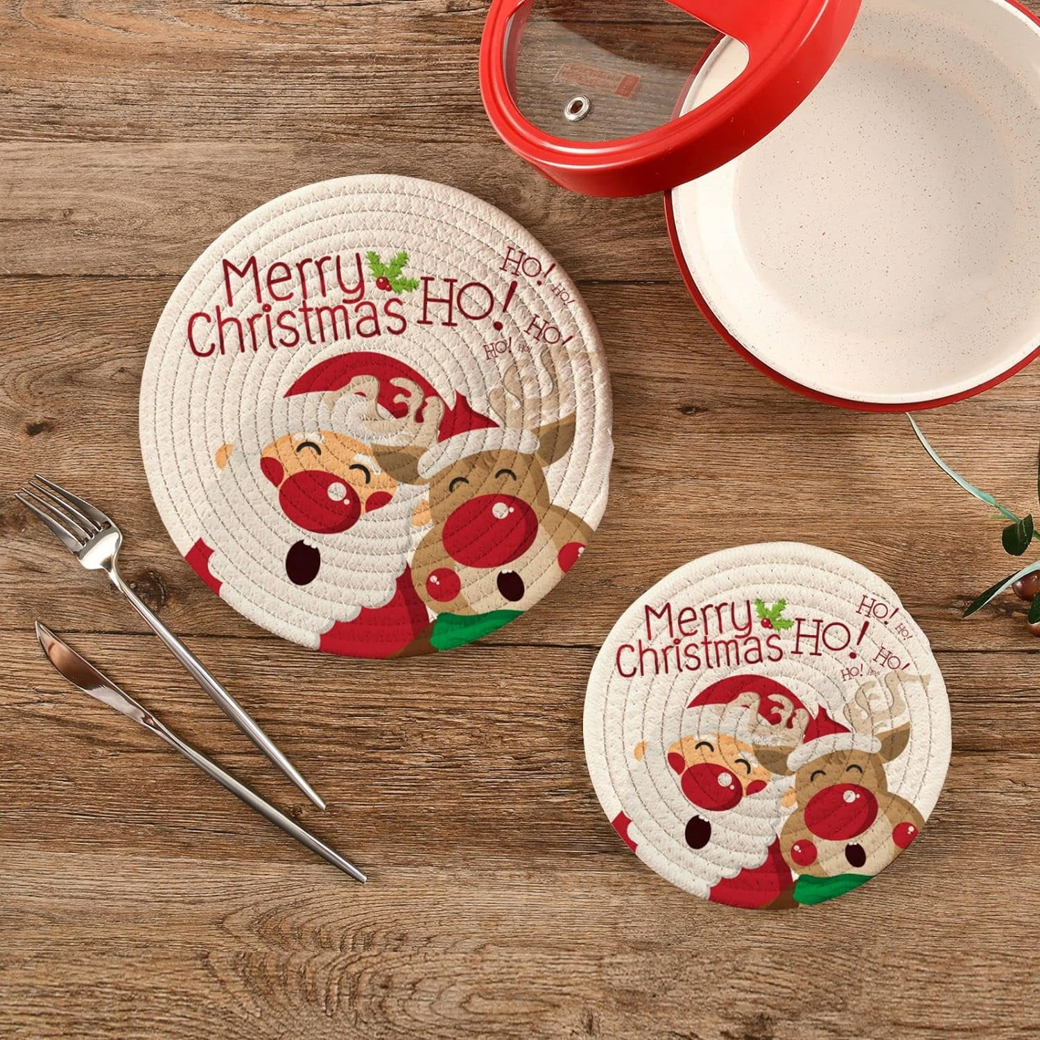 SKYSONIC Santa Claus Reindeer Cute Pot Holders Trivets, 2 Pcs Heat ...