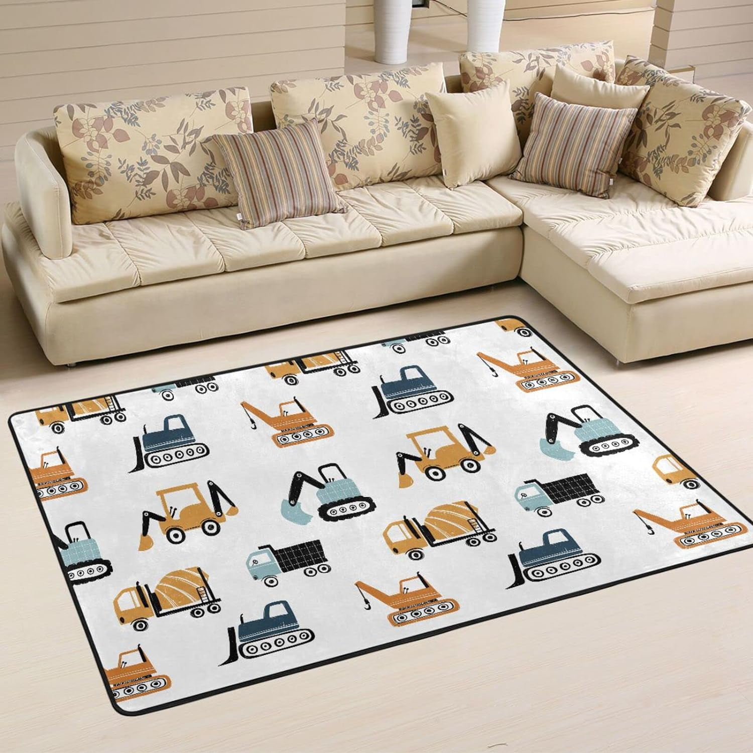 SKYSONIC Scandinavian Style Cars Area Rug 72x48in Children Cartoon Non ...