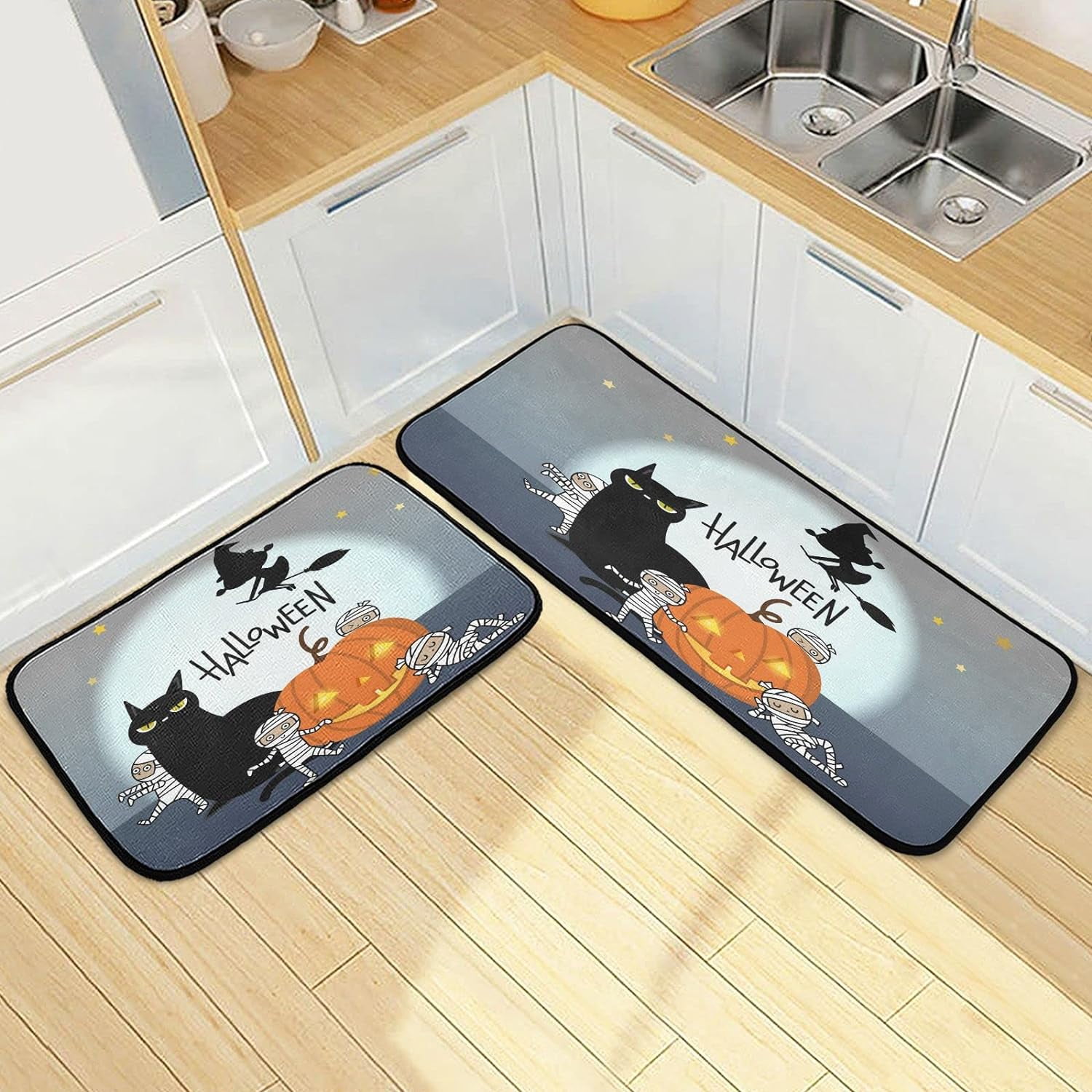 SKYSONIC Scary Mummy Witch Kitchen Rugs 2 Pieces, Halloween Pumpkin ...