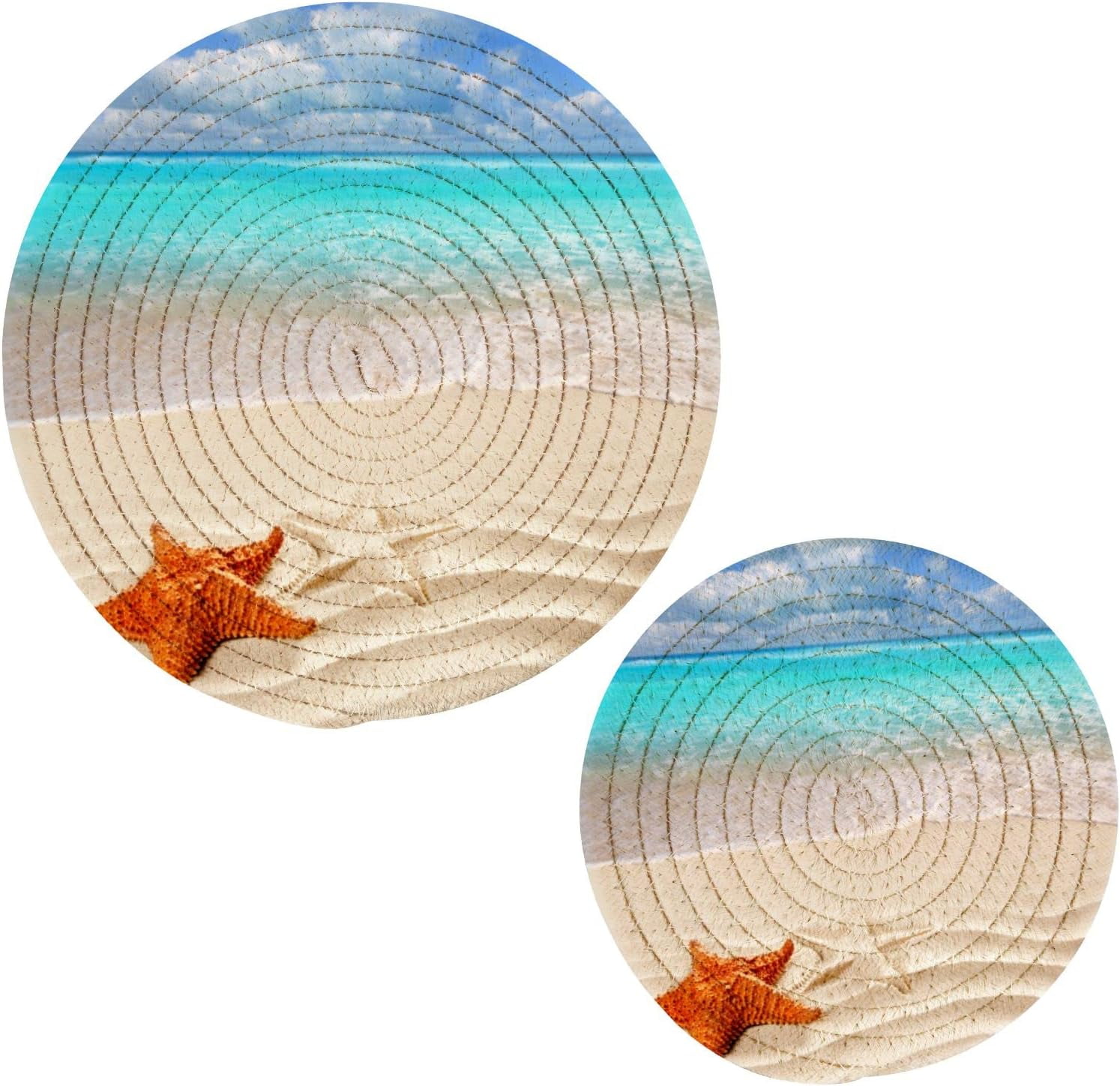 SKYSONIC Sea Beach Trivets Set of 2 Kitchen Decoration Pot Holders Set ...