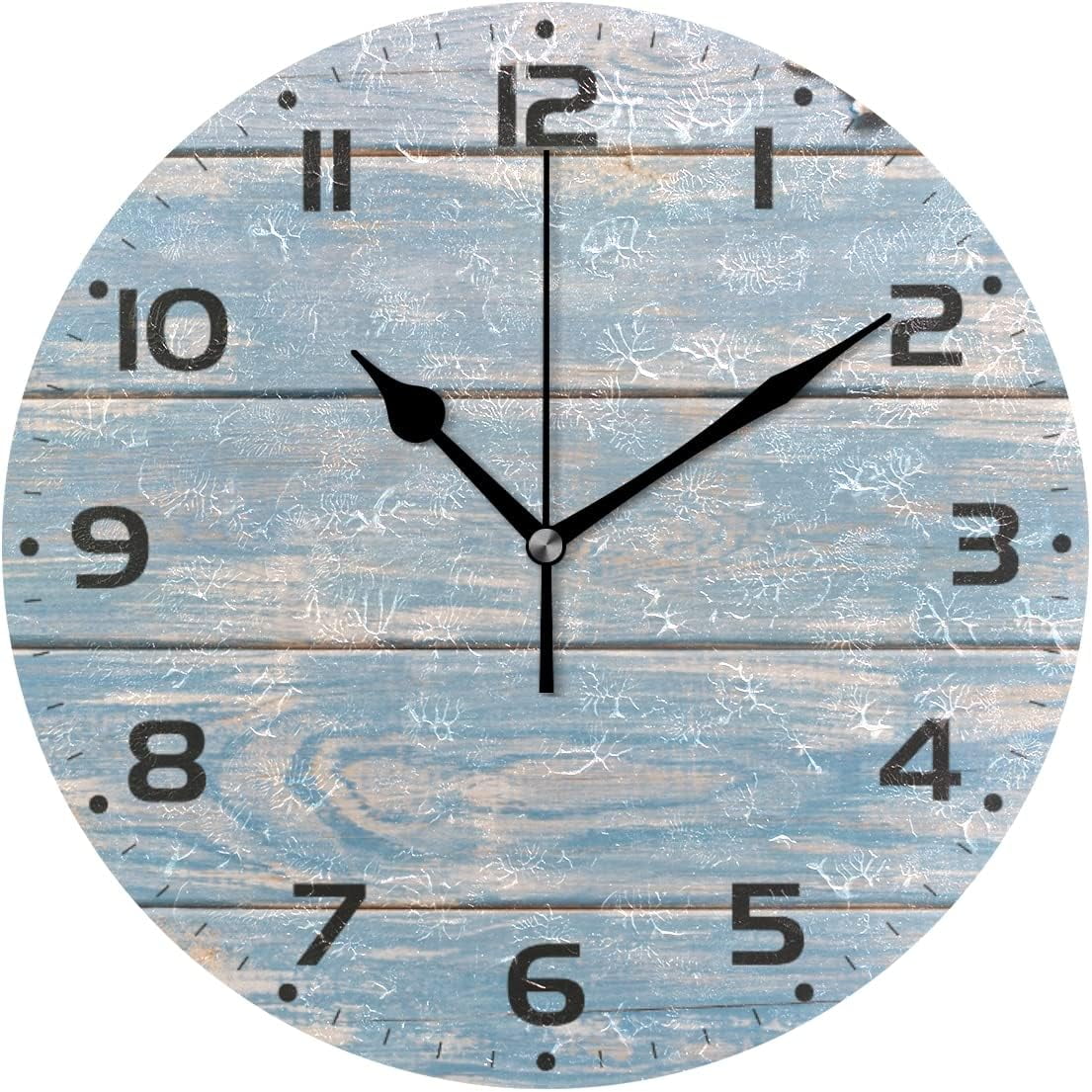 SKYSONIC Sea Shells on Wooden Plank Wall Clock 10 Inch Silent Non ...