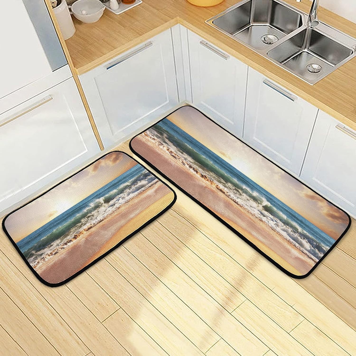SKYSONIC Sea Sunset View Kitchen Mats and Rugs Summer Beach Seaside ...