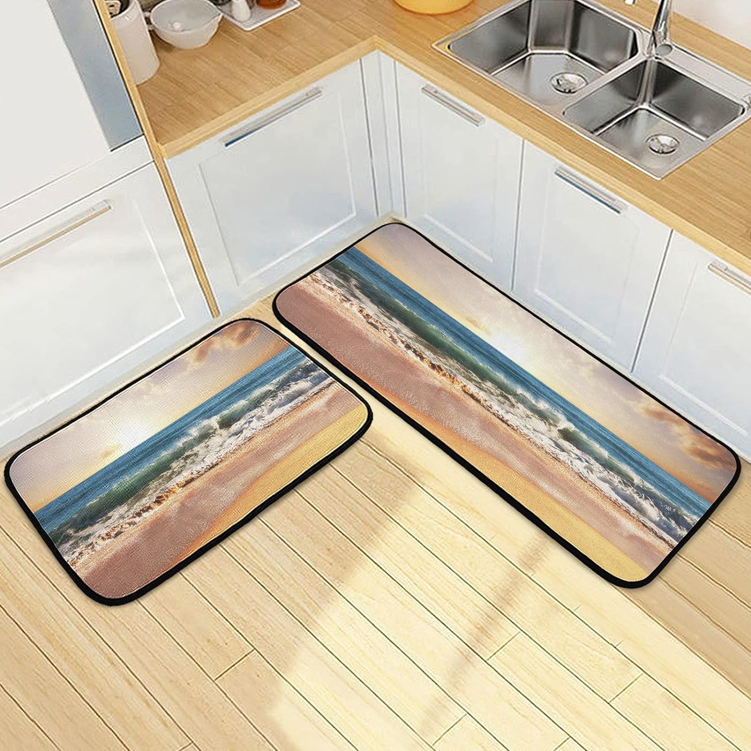 SKYSONIC Sea Sunset View Kitchen Mats and Rugs Summer Seaside Floor ...