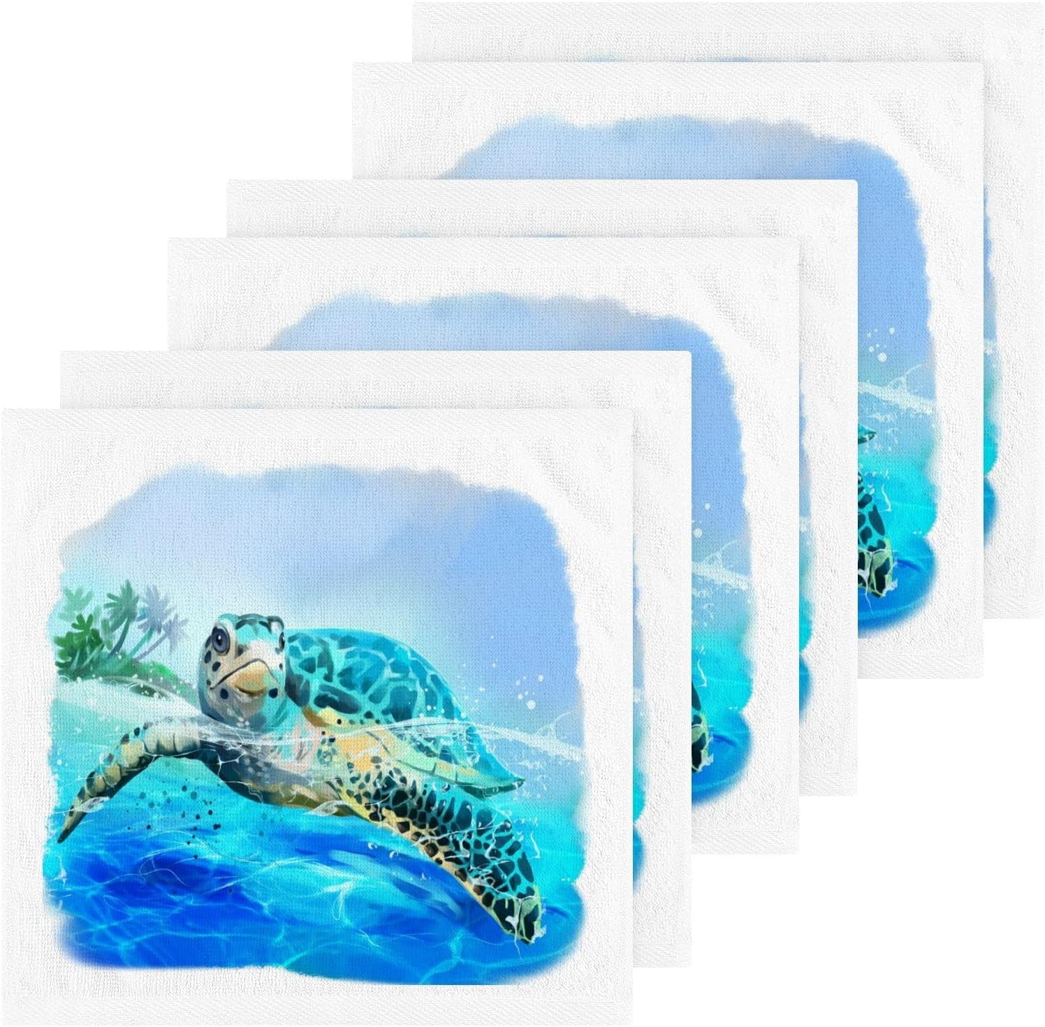 SKYSONIC Sea Turtle Towel Pure Cotton Wash Cloth Set, Highly Absorbent ...