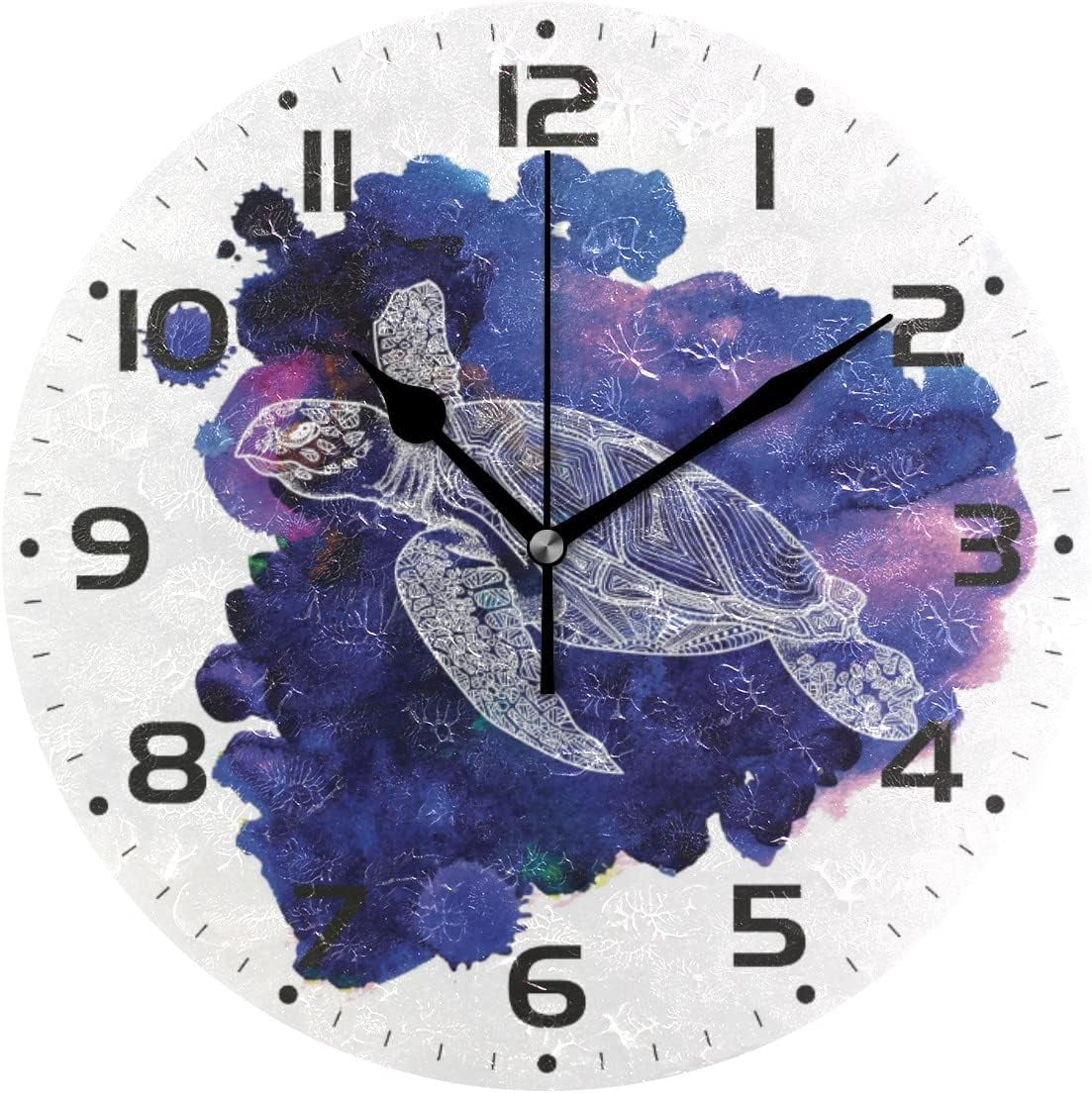 SKYSONIC Sea Turtle Wall Clock 10 Inch Silent Non Ticking Round Clock ...