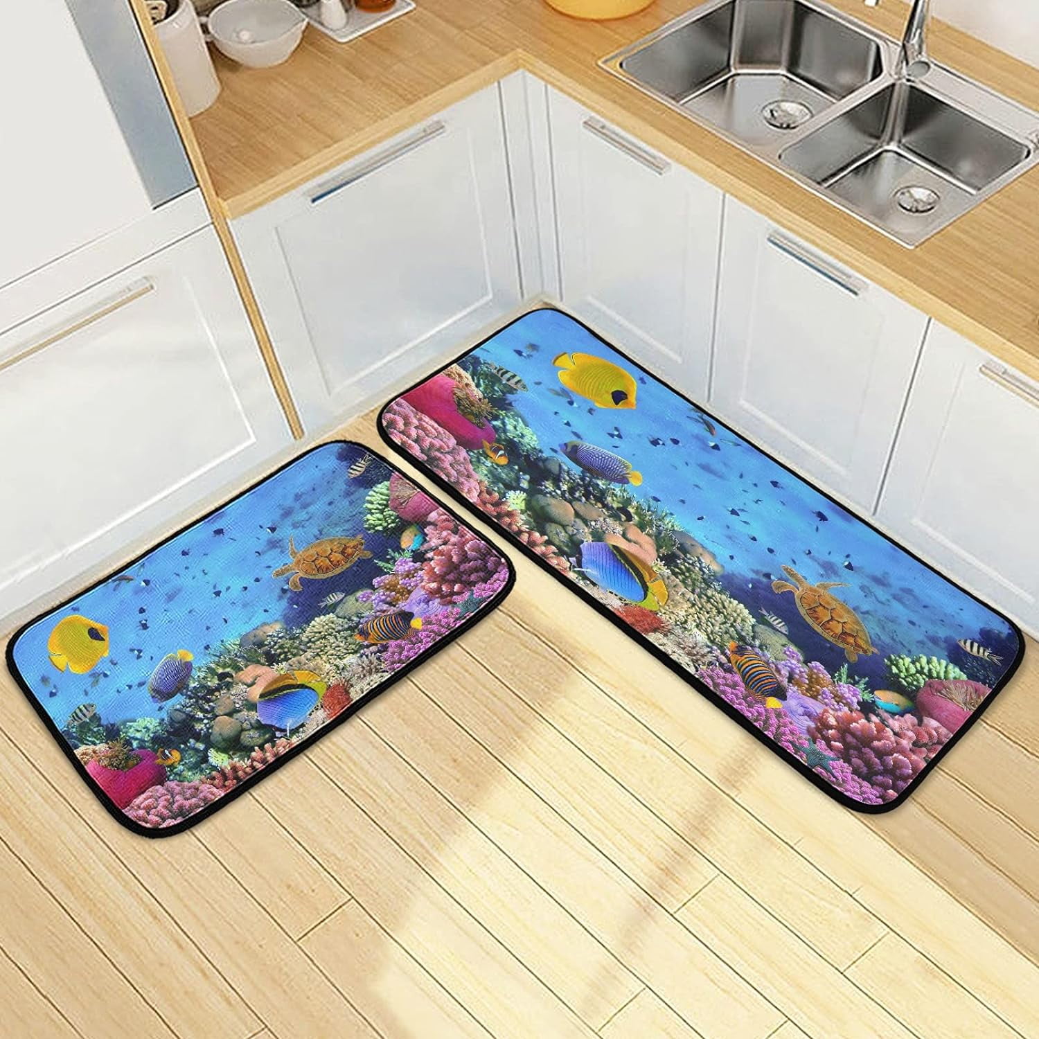 SKYSONIC Seafloor World Life Kitchen Mats and Rugs Beautiful Corals ...