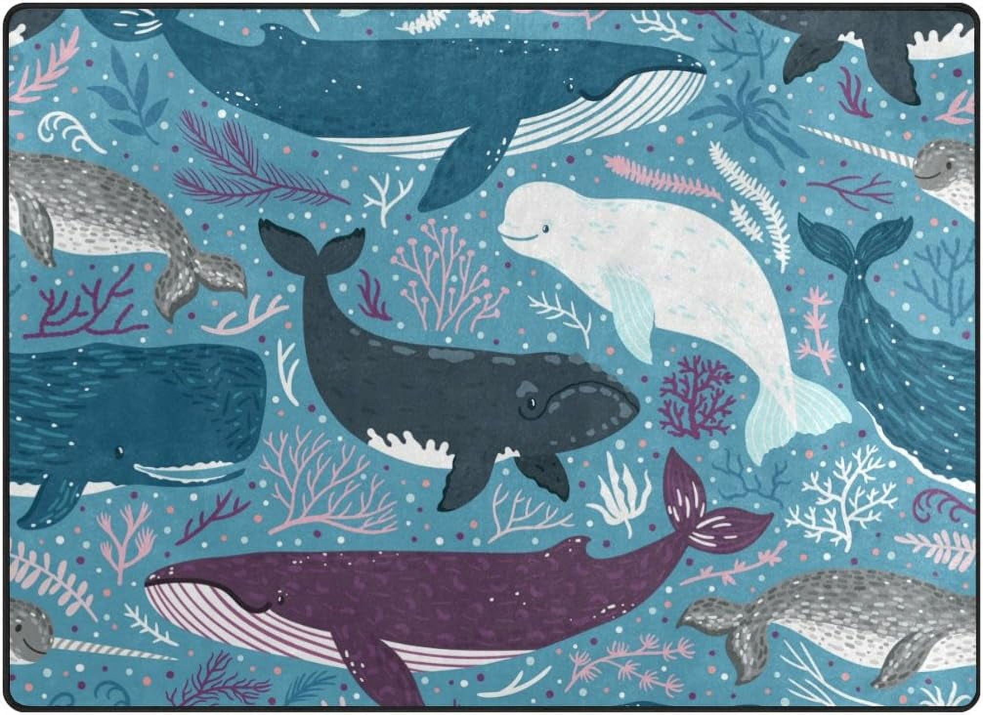 SKYSONIC Seamless Pattern Whales Area Rug Pad - 80x58 inch - 100% Light ...