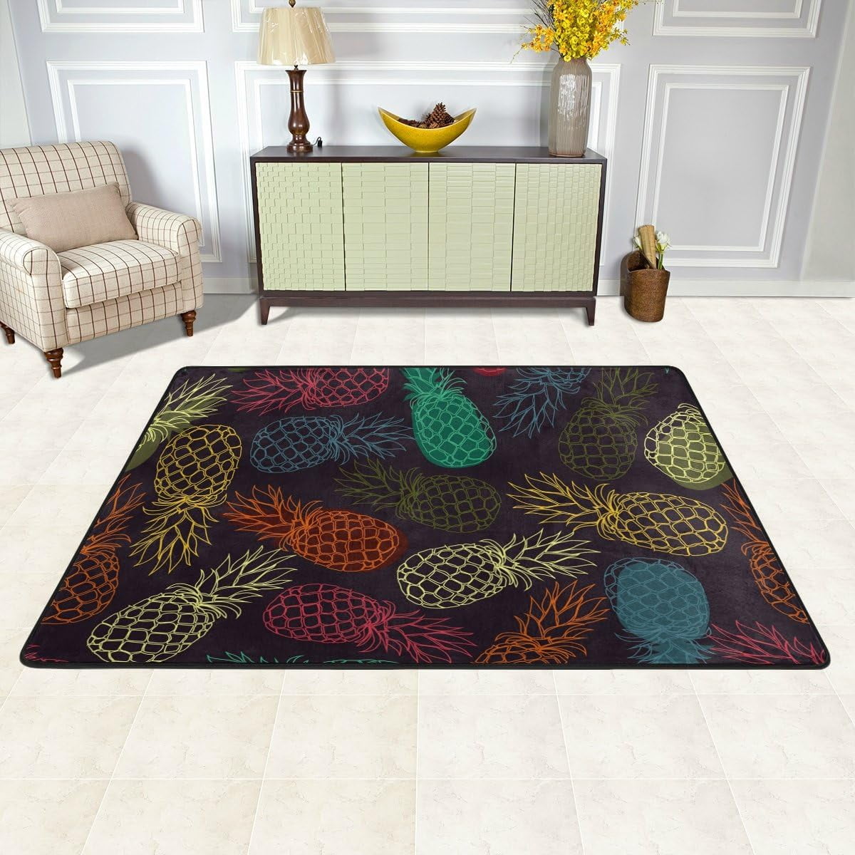 SKYSONIC Seamless Pattern with Pineapple Area Rug Pad 24x36 Inch 100% ...