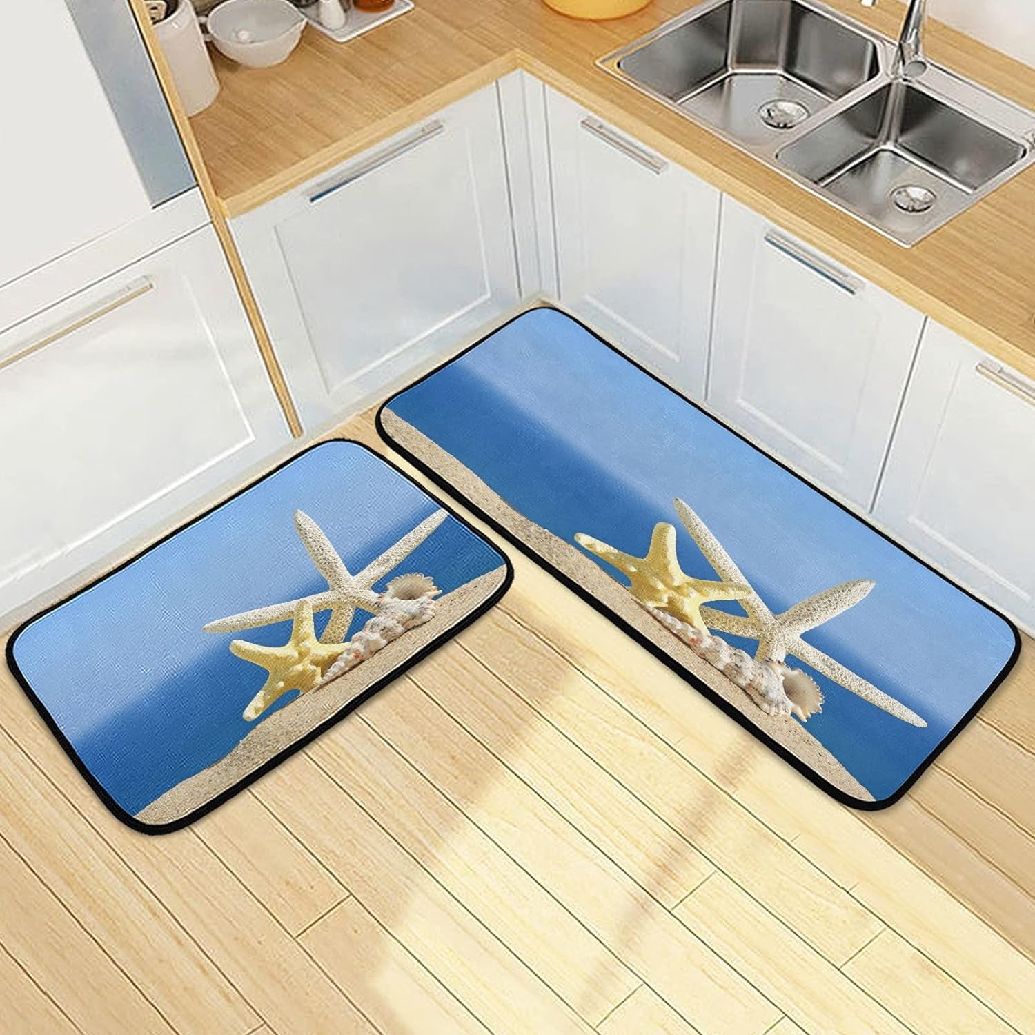 SKYSONIC Seashells Starfish Summer Kitchen Mats and Rugs Sea Beach Sand ...
