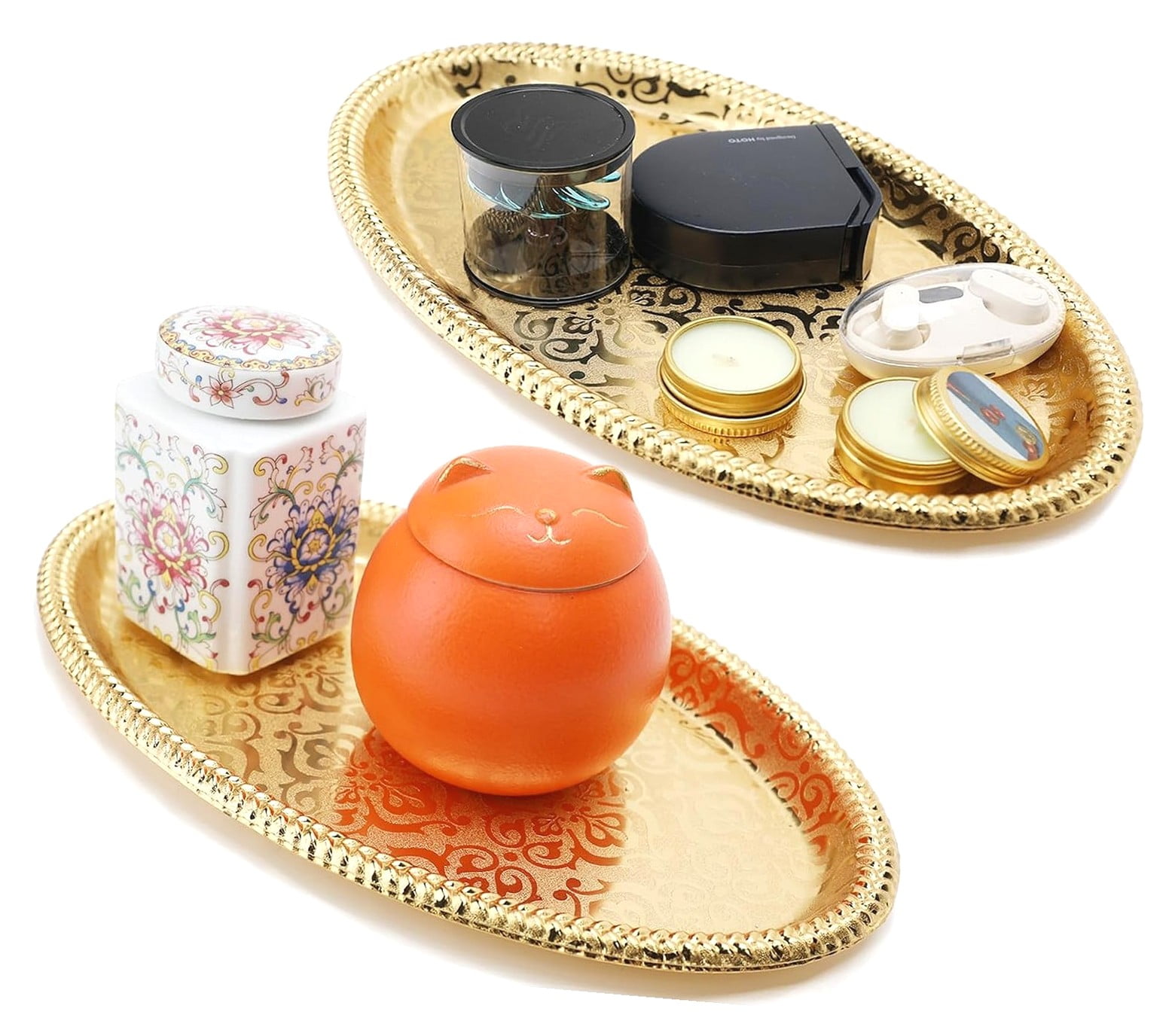 SKYSONIC Set of 2 Oval Metal Trays 11 Inches Long Jewelry Dishes ...