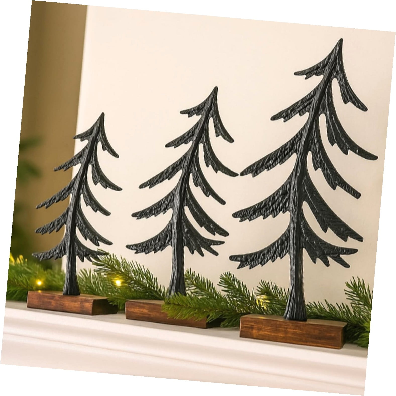 SKYSONIC Set of 3 Metal Christmas Tree Tabletop Decorations with Flat ...