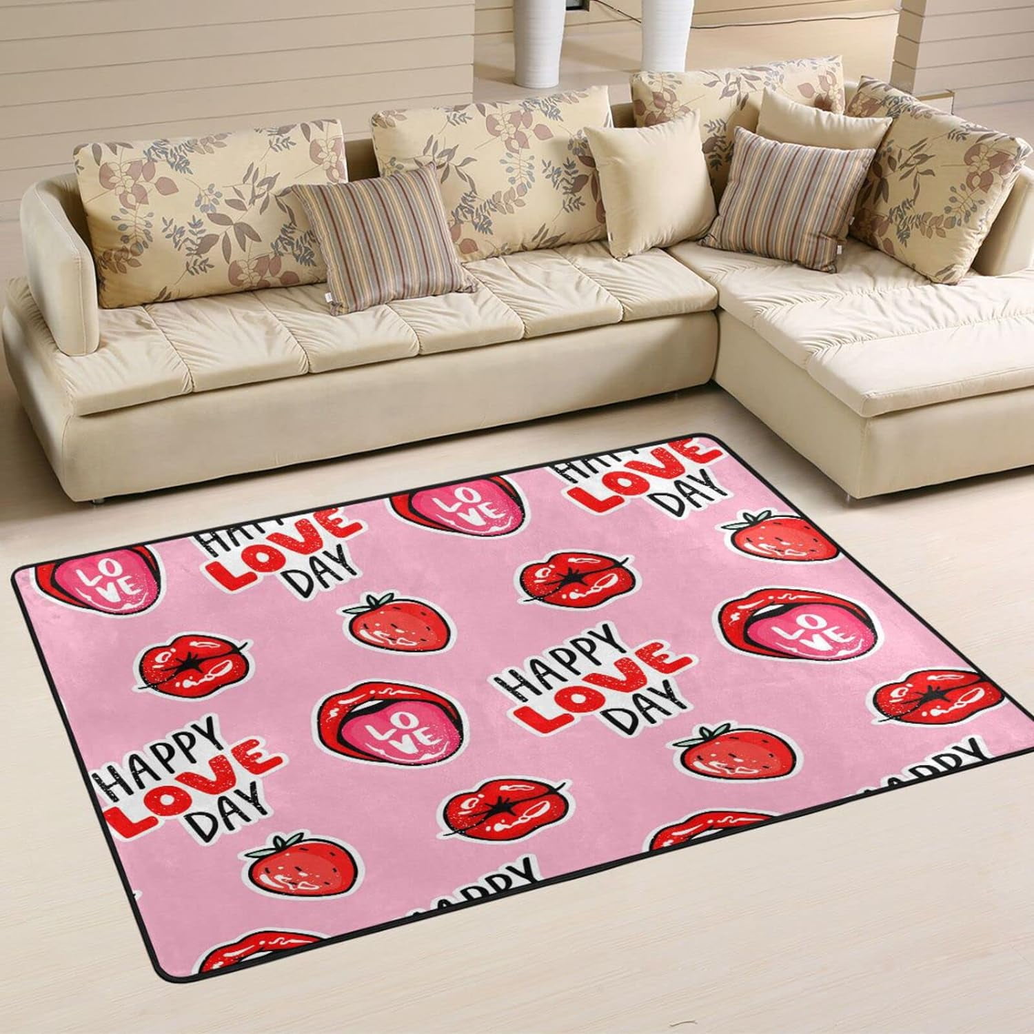 SKYSONIC Sexy Red Lips Non-Slip Area Rug, Strawberry Kiss Floor Carpet ...