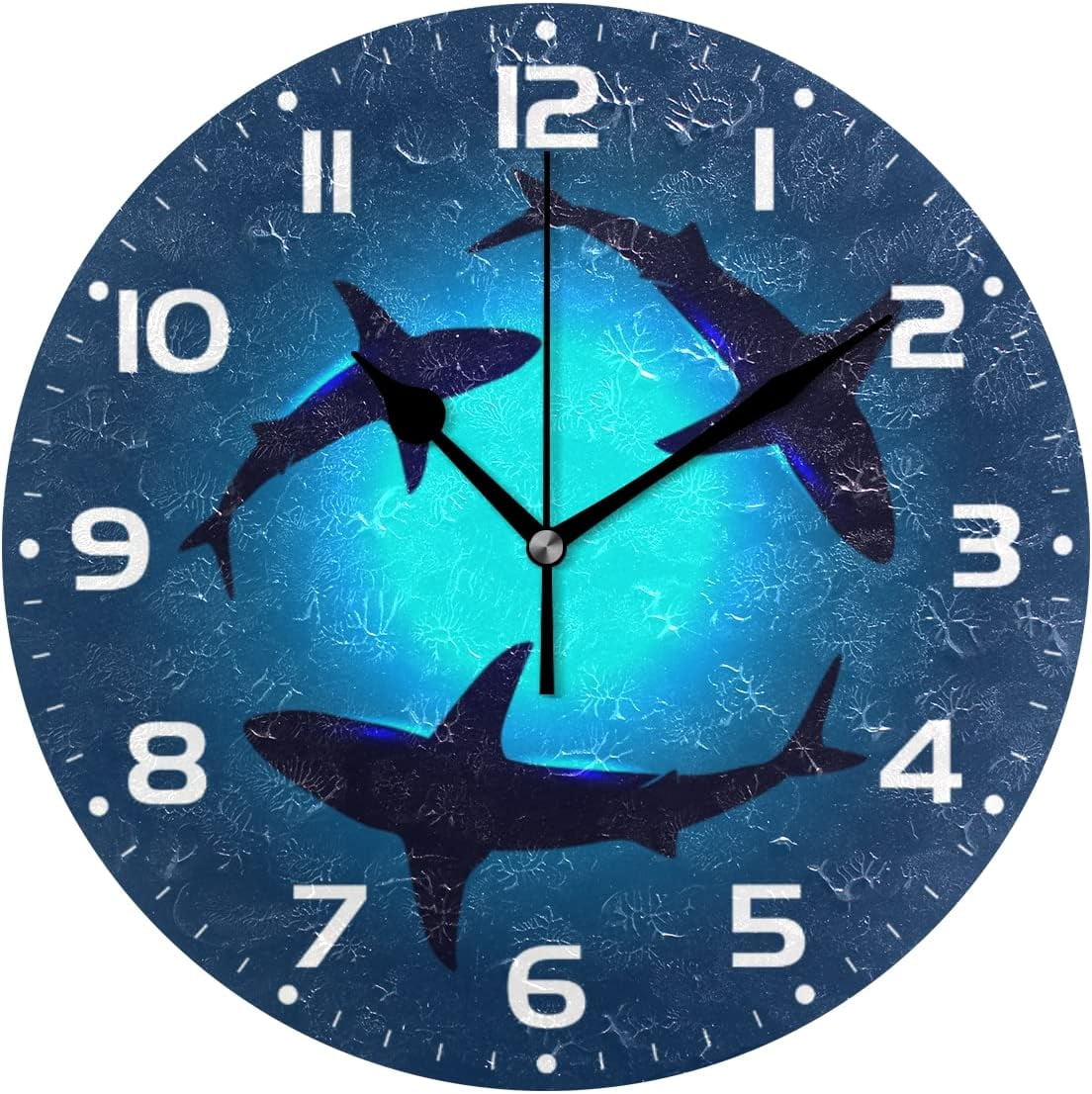 SKYSONIC Sharks Wall Clock 10 Inch Silent Non Ticking Round Clock Oil ...