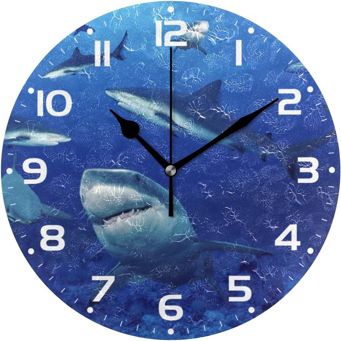 SKYSONIC Sharks Wall Clock 10 Inch Silent Non Ticking Round Clock Oil ...