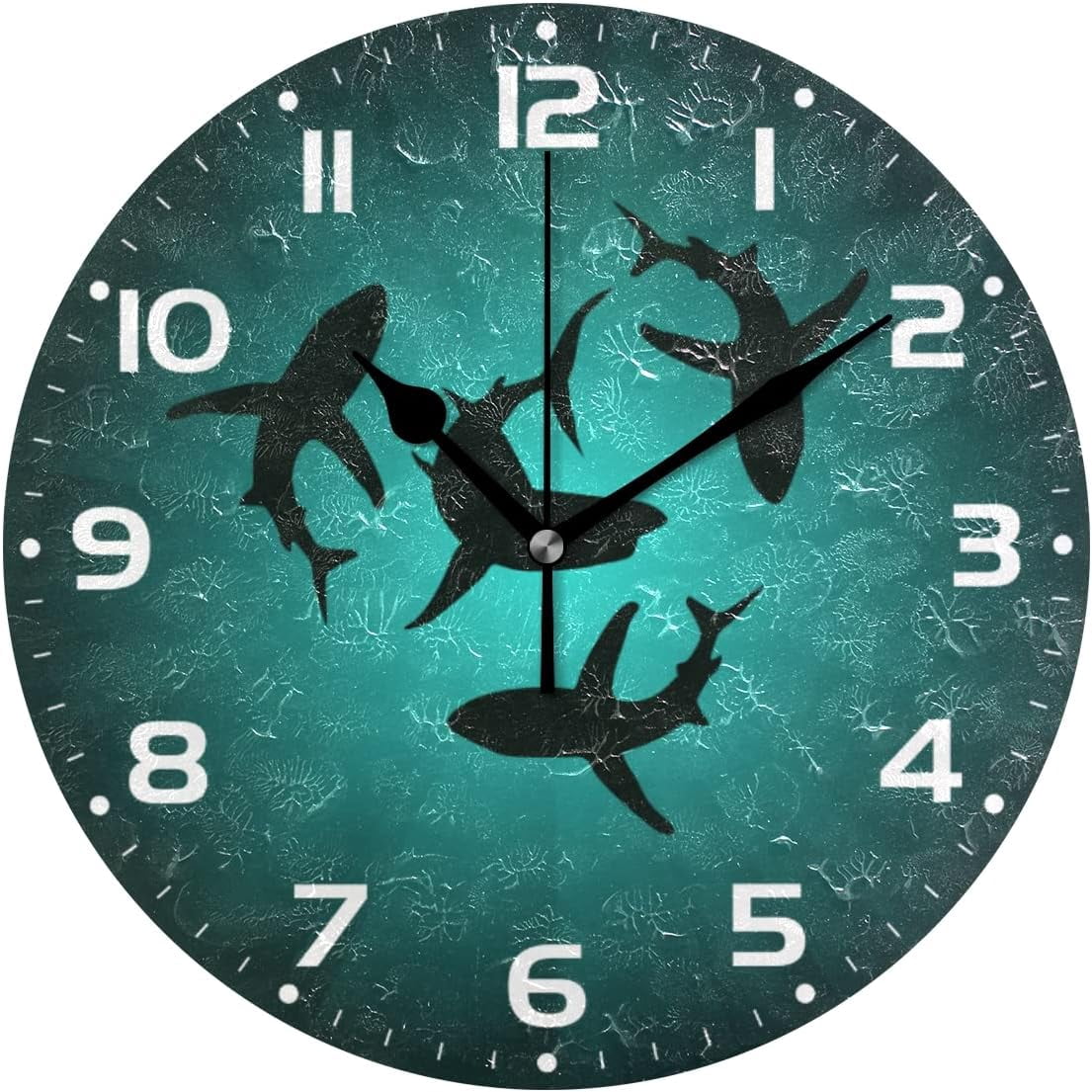 SKYSONIC Sharks Wall Clock 10 Inch Silent Non Ticking Round Clock Oil ...