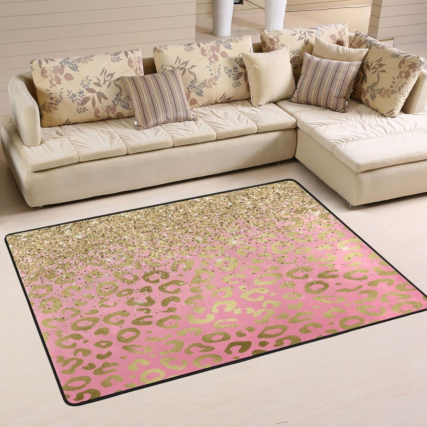 SKYSONIC Shining Artistic Leopard Print Non-Slip Area Rug, Floor Carpet ...