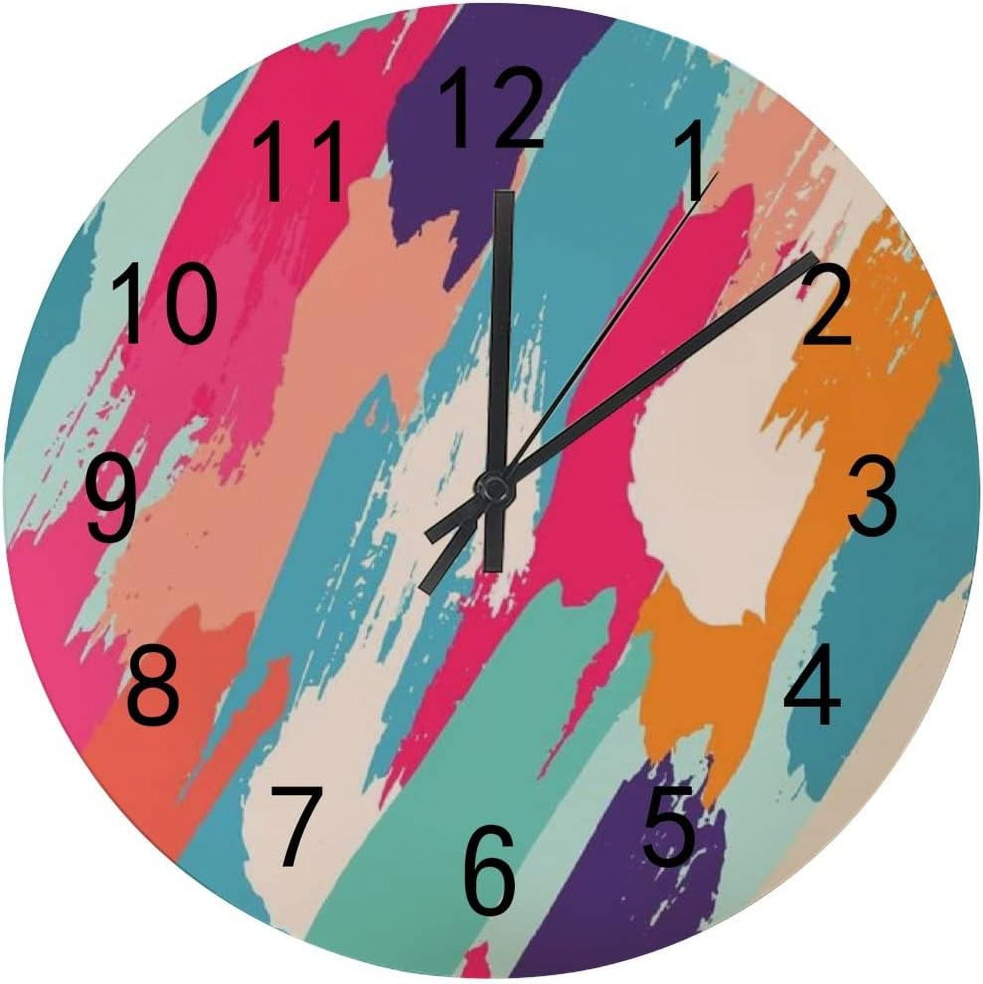 SKYSONIC Silent Wooden Round Wall Clock Abstract Oil Painting Non ...
