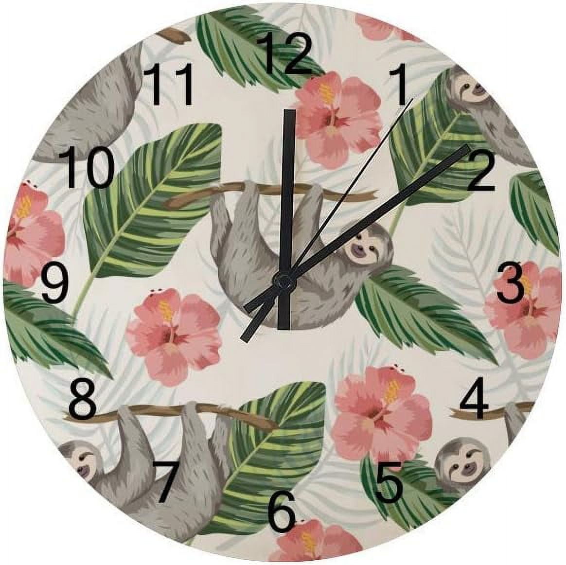 SKYSONIC Silent Wooden Round Wall Clock Beautiful Tropical Flowers ...