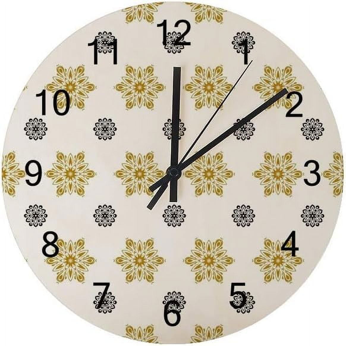 SKYSONIC Silent Wooden Round Wall Clock Black and Yellow Snowflakes Non ...