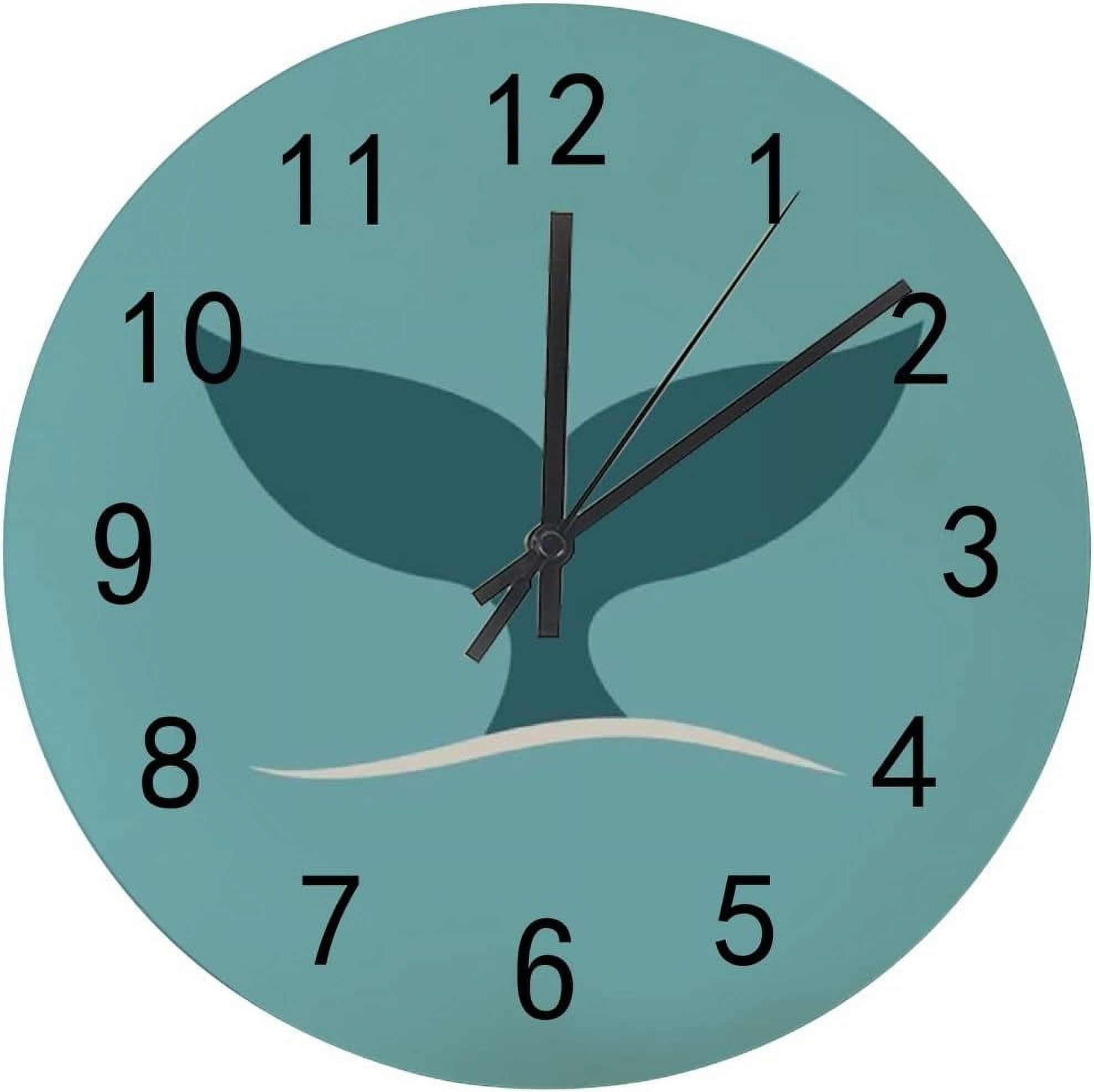 SKYSONIC Silent Wooden Round Wall Clock Blue Whale Tail Non Ticking ...