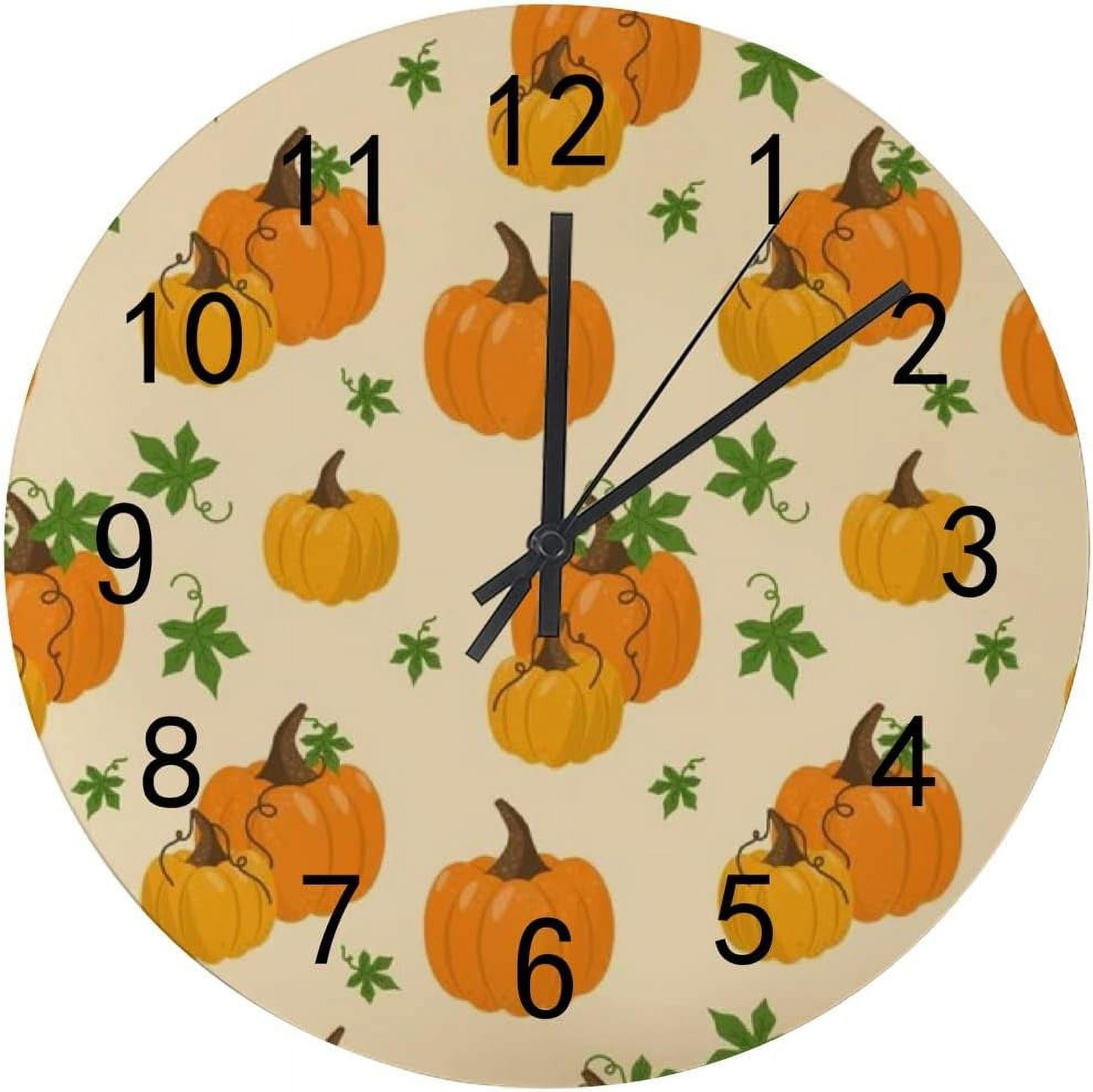 SKYSONIC Silent Wooden Round Wall Clock Bright Pumpkin Non Ticking ...