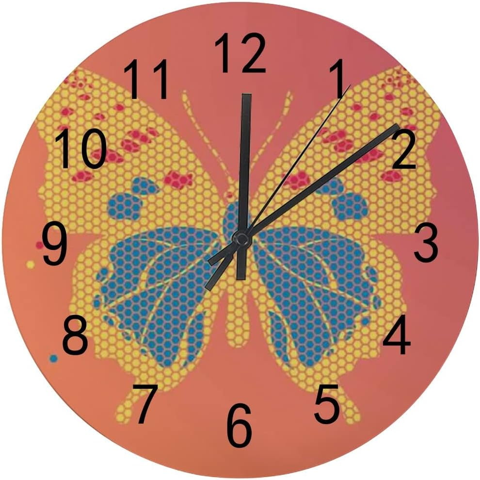 SKYSONIC Silent Wooden Round Wall Clock Butterfly Non Ticking Battery ...