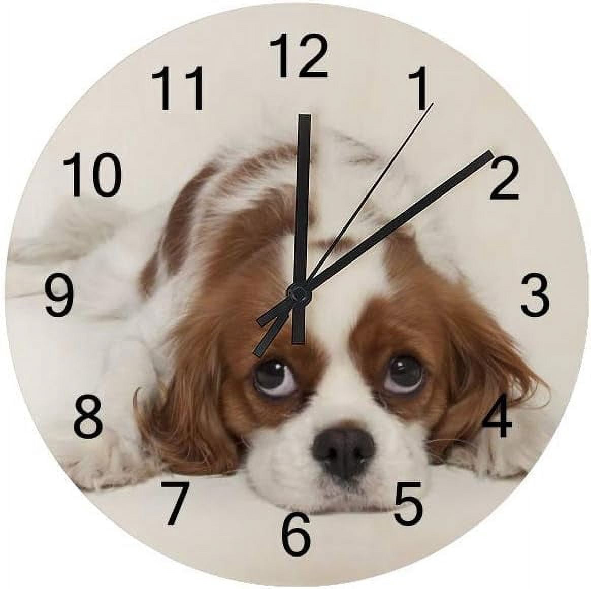 SKYSONIC Silent Wooden Round Wall Clock Cavalier King Charles Spaniel ...