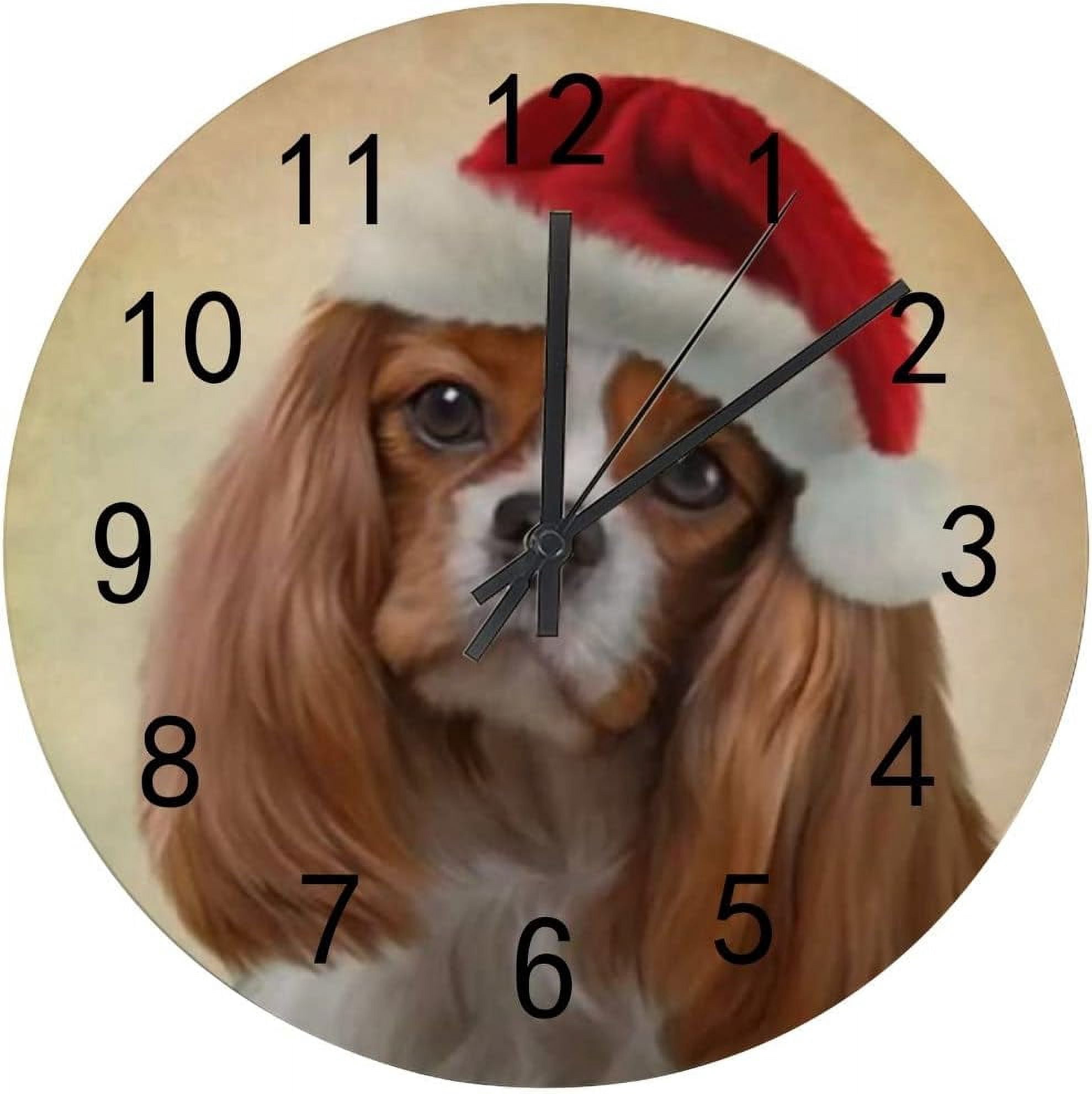 SKYSONIC Silent Wooden Round Wall Clock Cavalier King Charles Spaniel ...