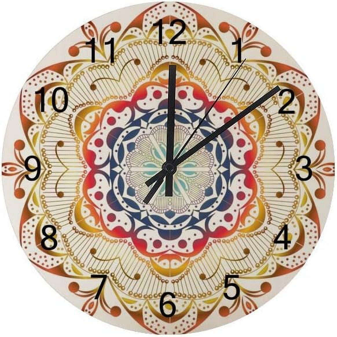 SKYSONIC Silent Wooden Round Wall Clock Coloring Mandalas Non Ticking ...