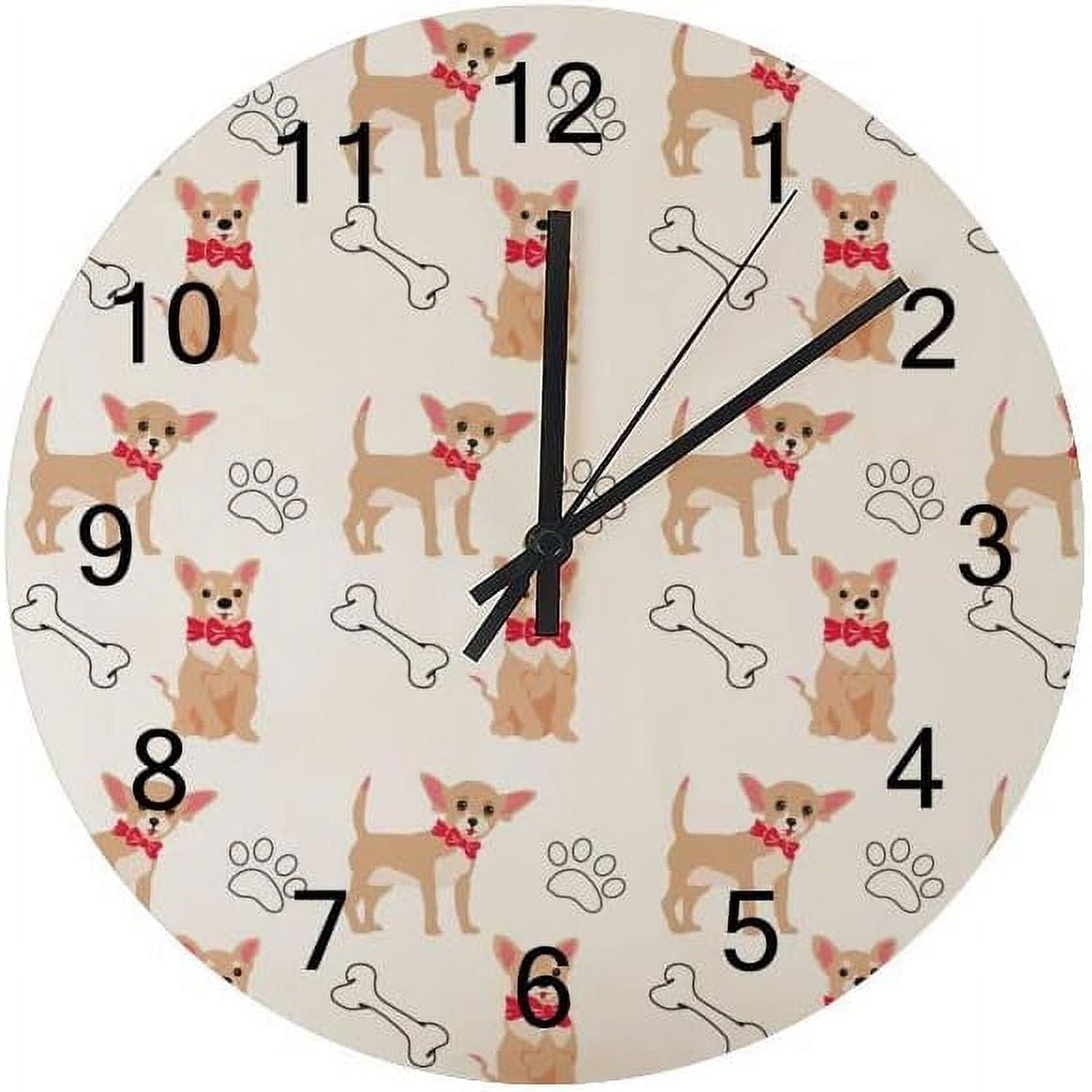 SKYSONIC Silent Wooden Round Wall Clock Cute Dogs and Bones Paws Non ...
