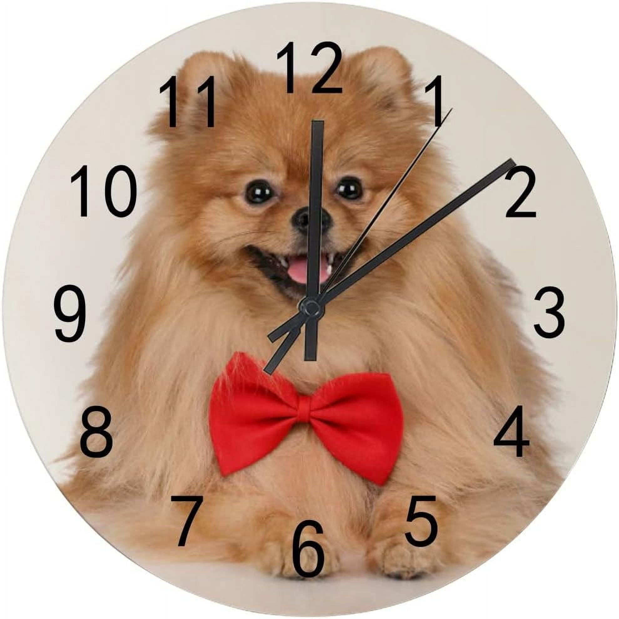 SKYSONIC Silent Wooden Round Wall Clock Cute Red Dog with a Red Tie Non ...