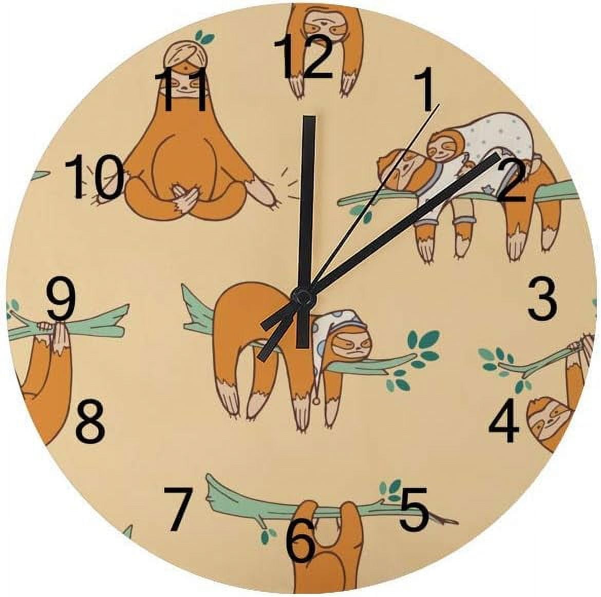 SKYSONIC Silent Wooden Round Wall Clock Cute Sloths Sleeping Non ...
