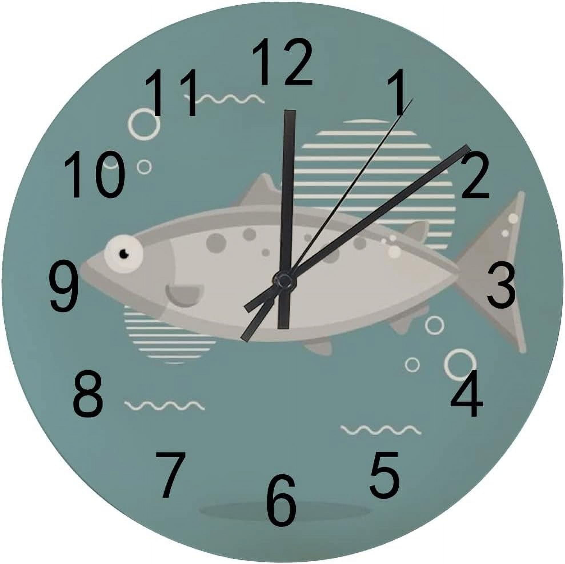 SKYSONIC Silent Wooden Round Wall Clock Gray Salmon Non Ticking Battery ...