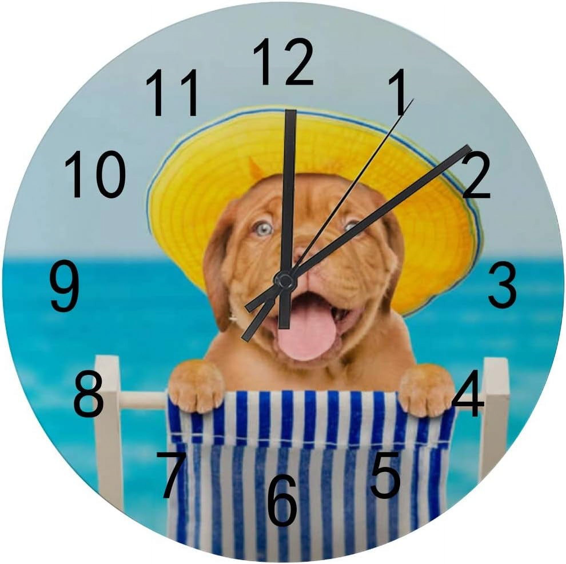 SKYSONIC Silent Wooden Round Wall Clock Happy Puppy Resting in The ...