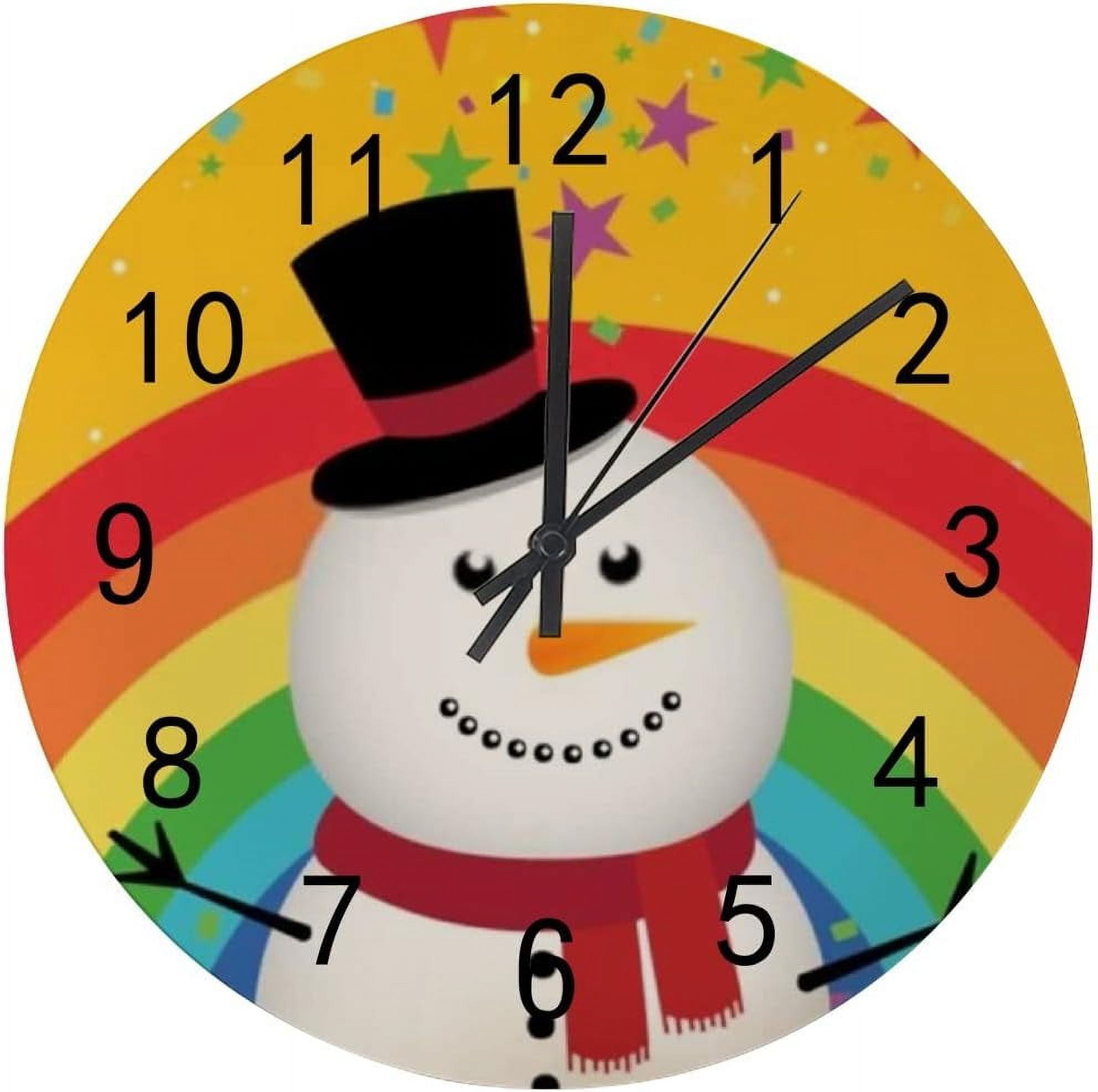 SKYSONIC Silent Wooden Round Wall Clock Happy Snowman in The Sky with ...