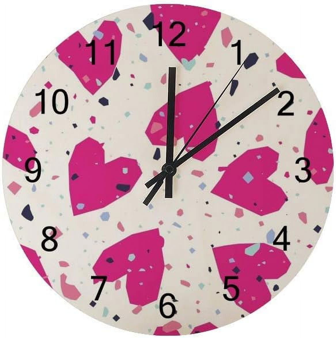SKYSONIC Silent Wooden Round Wall Clock Hearts and Terrazzo Texture Non ...