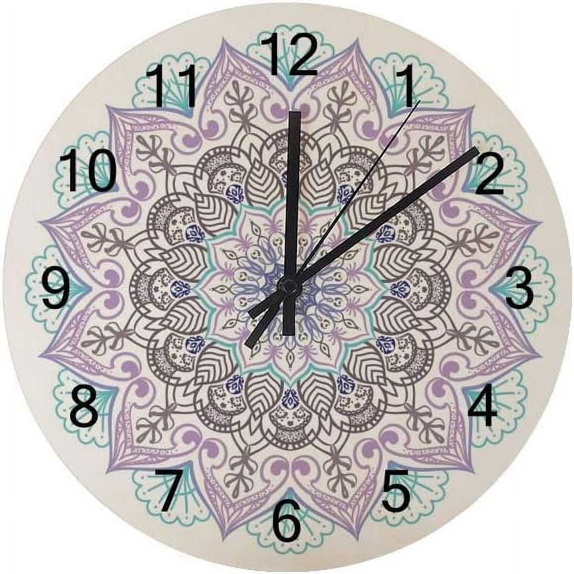 SKYSONIC Silent Wooden Round Wall Clock Indian Ornament Mandala Non ...