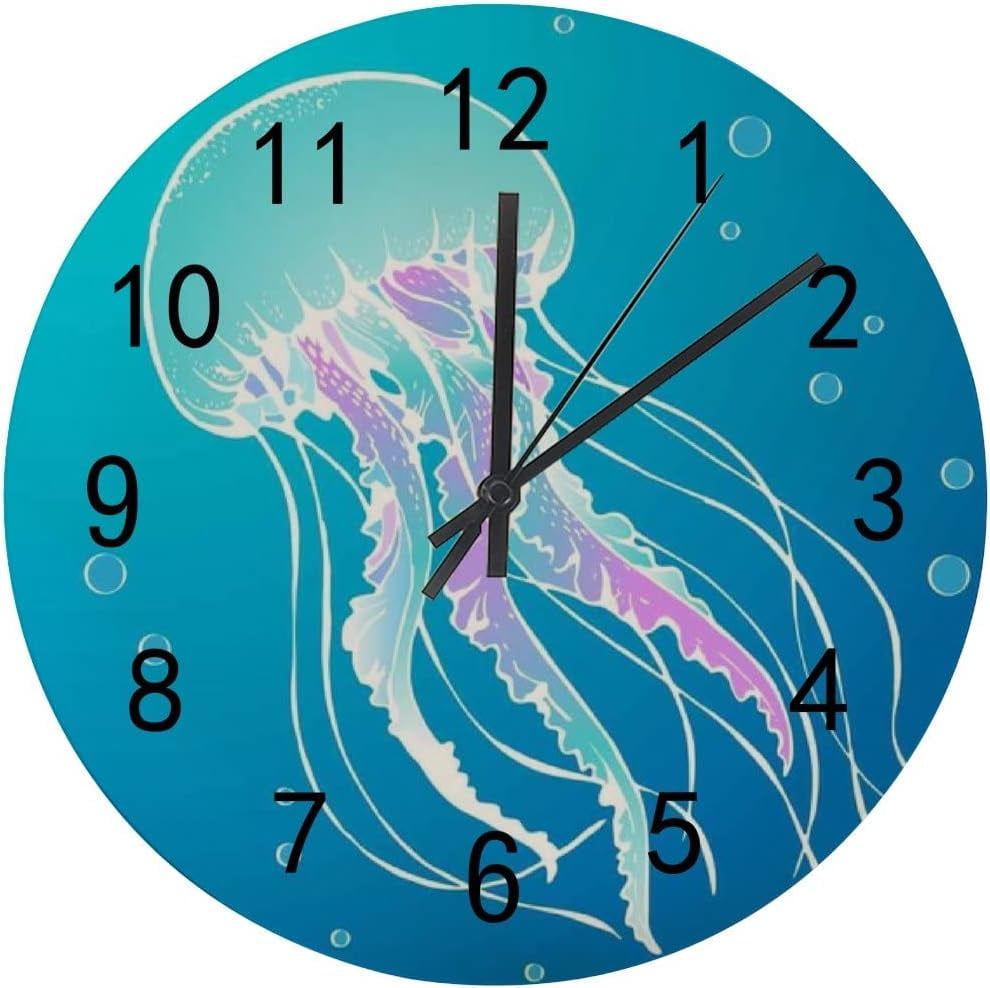 SKYSONIC Silent Wooden Round Wall Clock Jelly Fish Non Ticking Battery ...