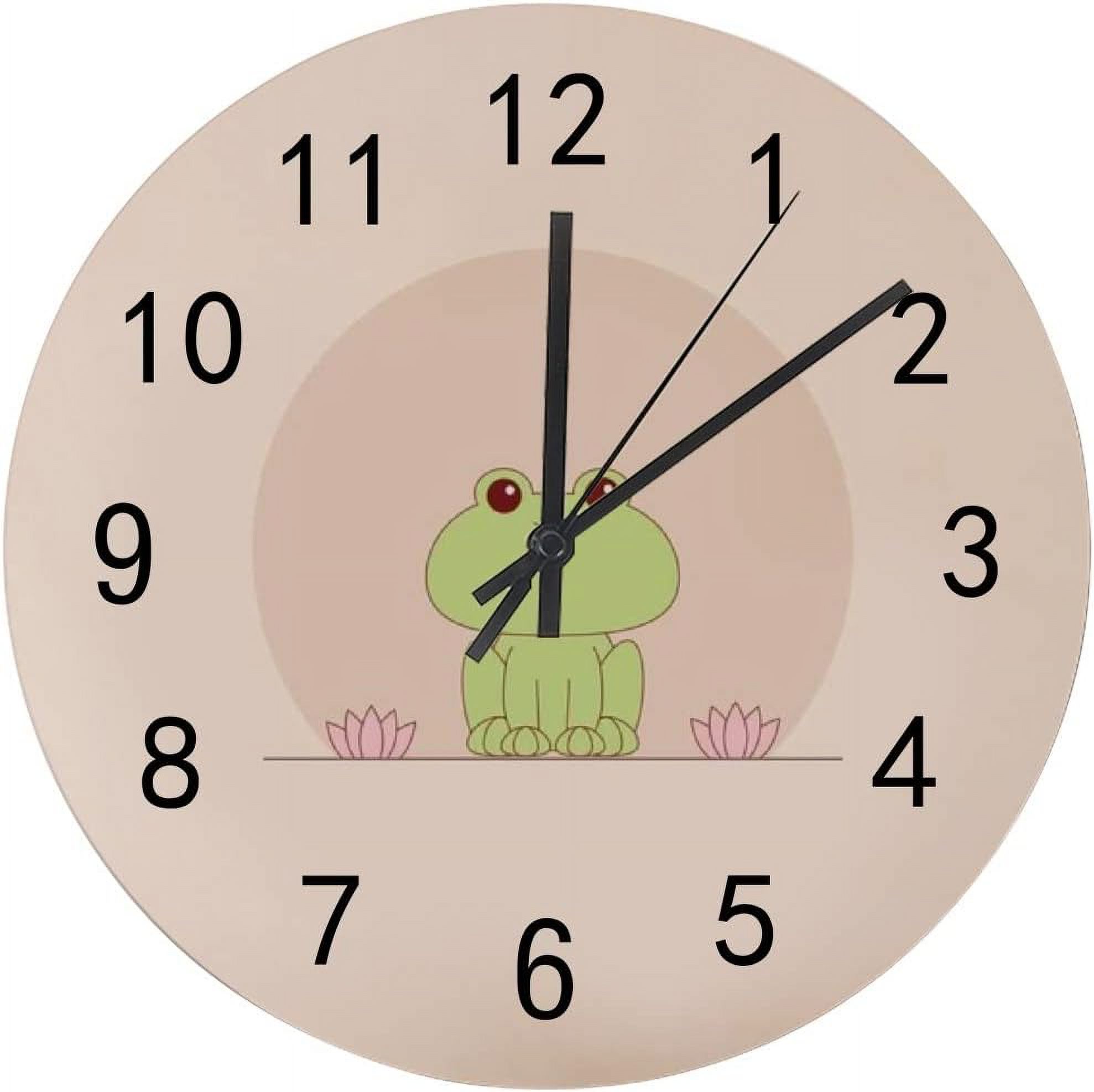 SKYSONIC Silent Wooden Round Wall Clock Kawaii Frog Non Ticking Battery ...