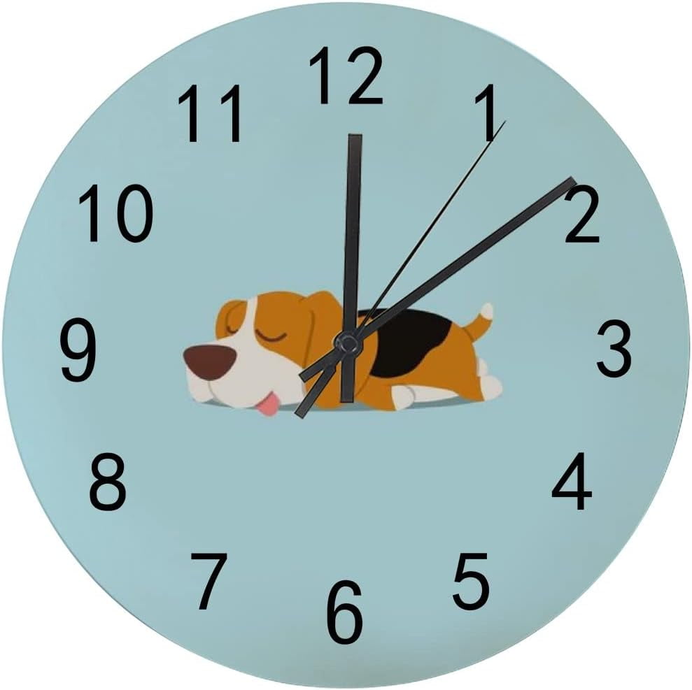 SKYSONIC Silent Wooden Round Wall Clock Lazy Dog Non Ticking Battery ...